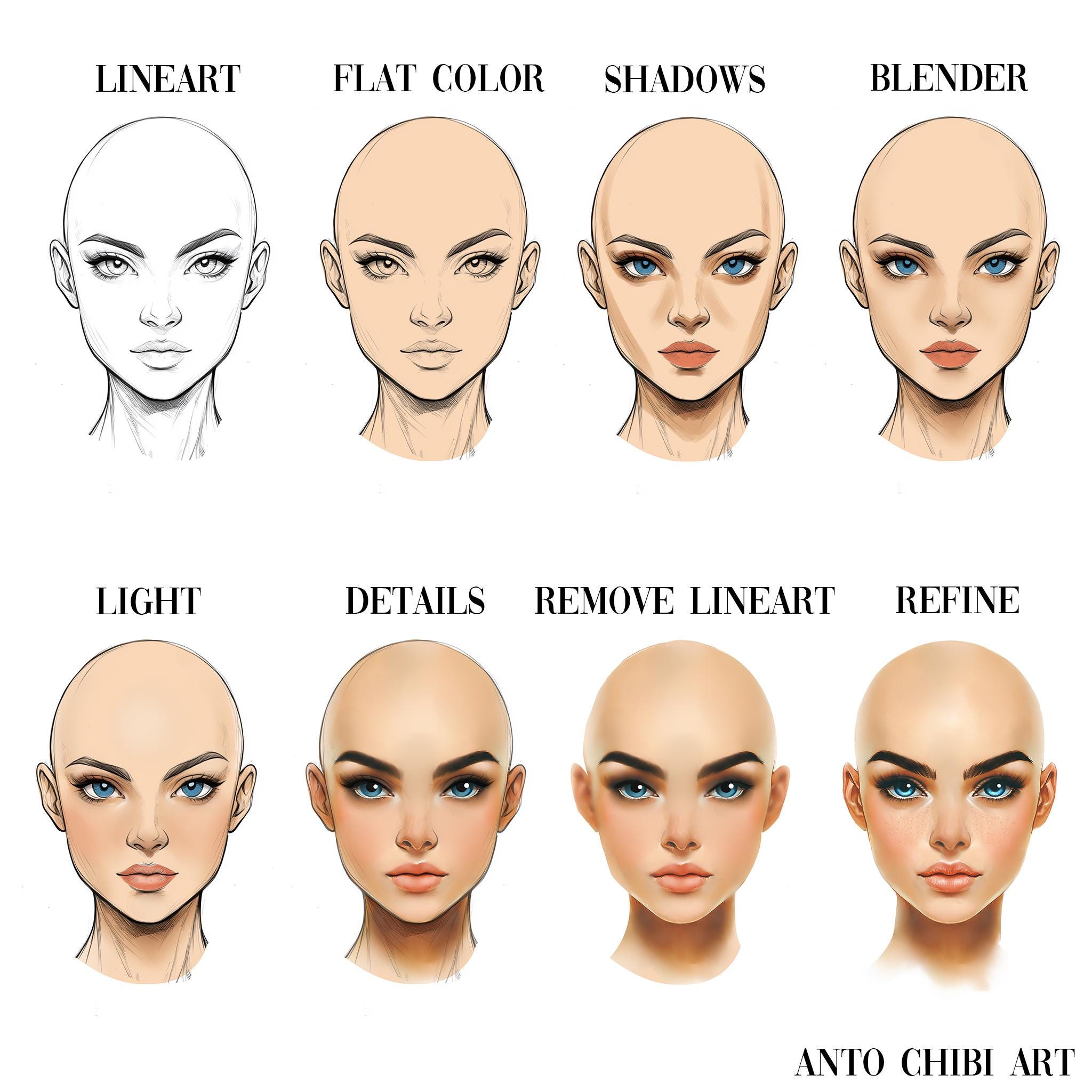 Manga Head Stamp Brushes + How to Draw Manga Heads Pdf + 15 Digital ...