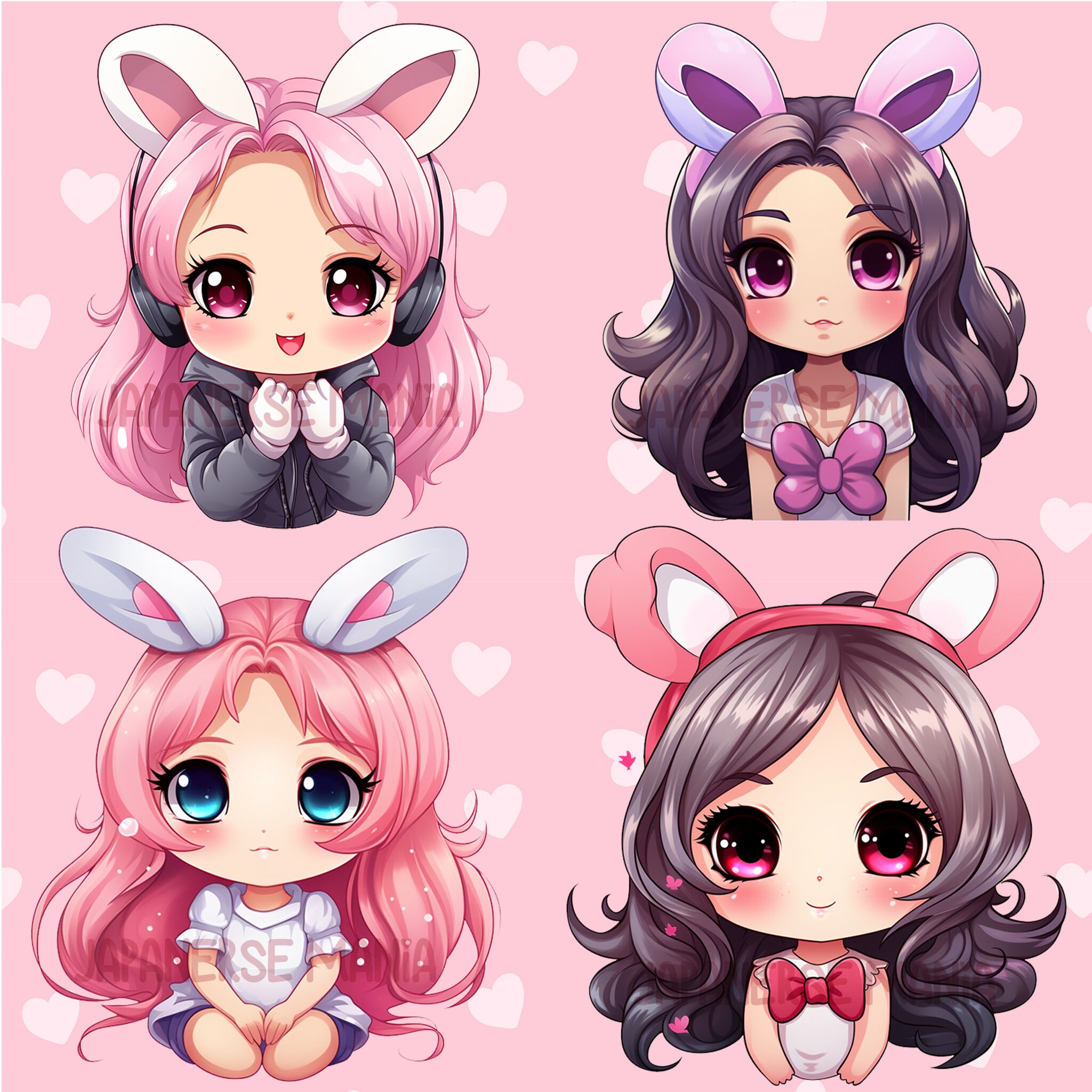 Bunny Chibi Girls Clipart, Kawaii Bunny Girls Clipart, Chibi Manga ...