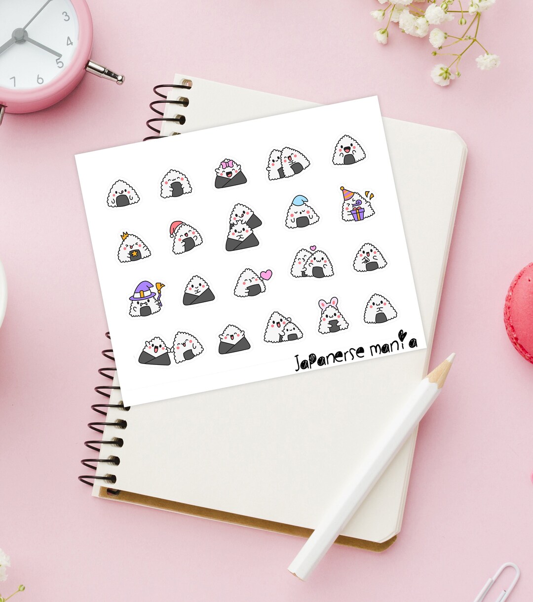 Cute Onigiri Sticker Sheet - Kawaii Onigiri Sticker Sheet - Rice Ball ...