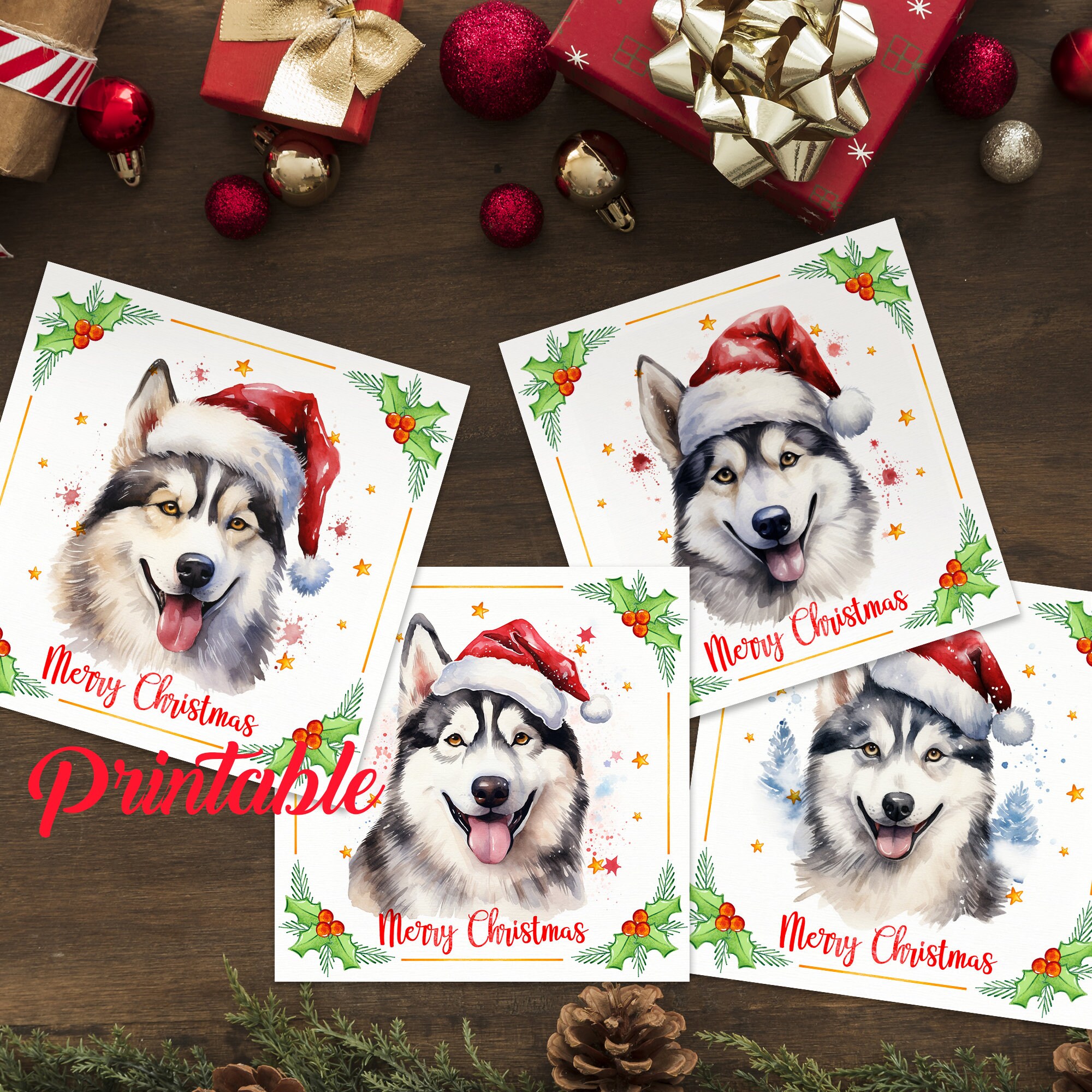 Printable Christmas Siberian Husky Cards - Christmas Siberian Husky ...