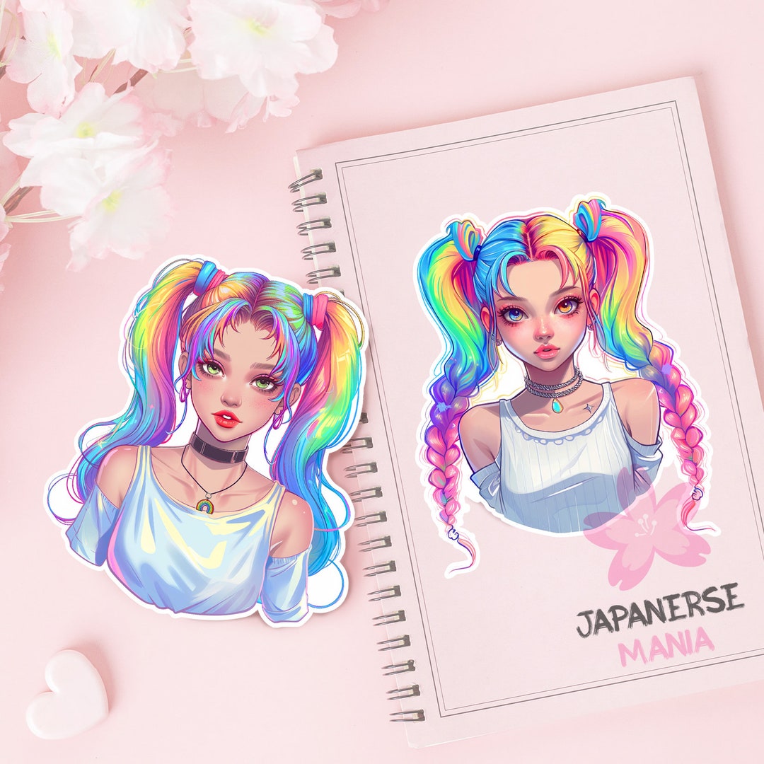 Rainbow Girl Sticker Cute Girl Sticker Kawaii Rainbow Girl Sticker - Etsy