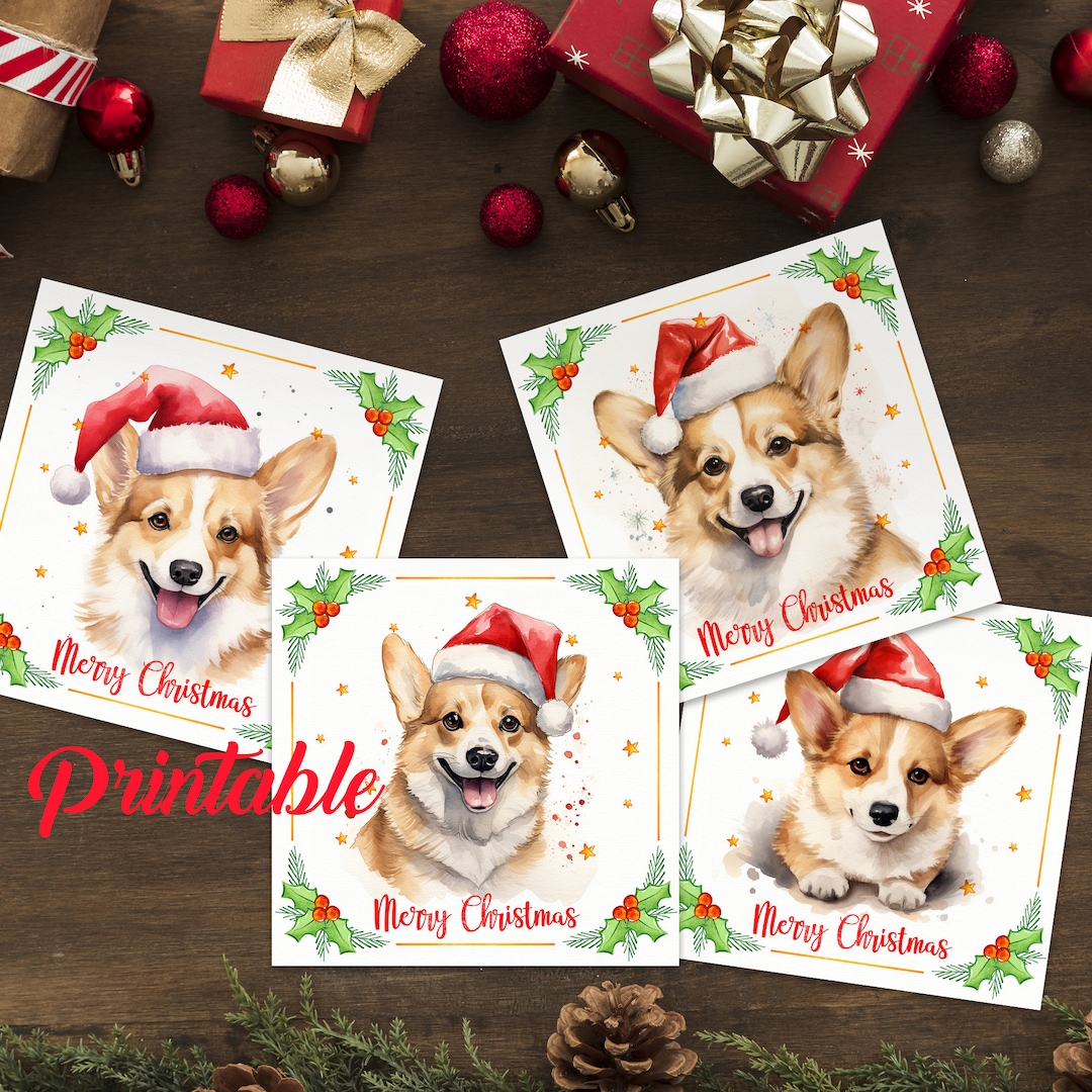 Printable Christmas Corgi Cards - Christmas Corgi Cards Set - Corgi Lovers Christmas Card ...