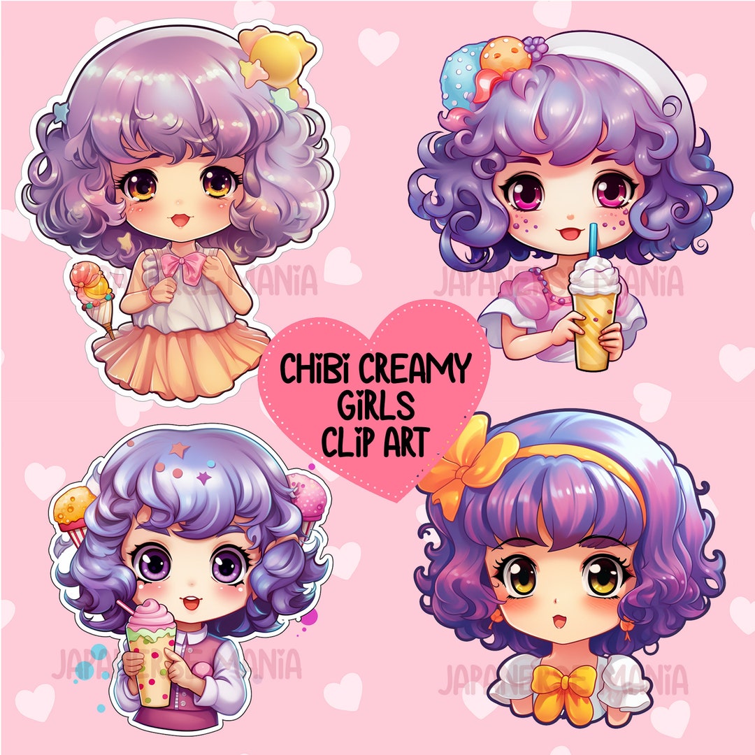 Chibi Kawaii Creamy Girls Clipart, Kawaii Girls Clipart, Chibi Manga ...