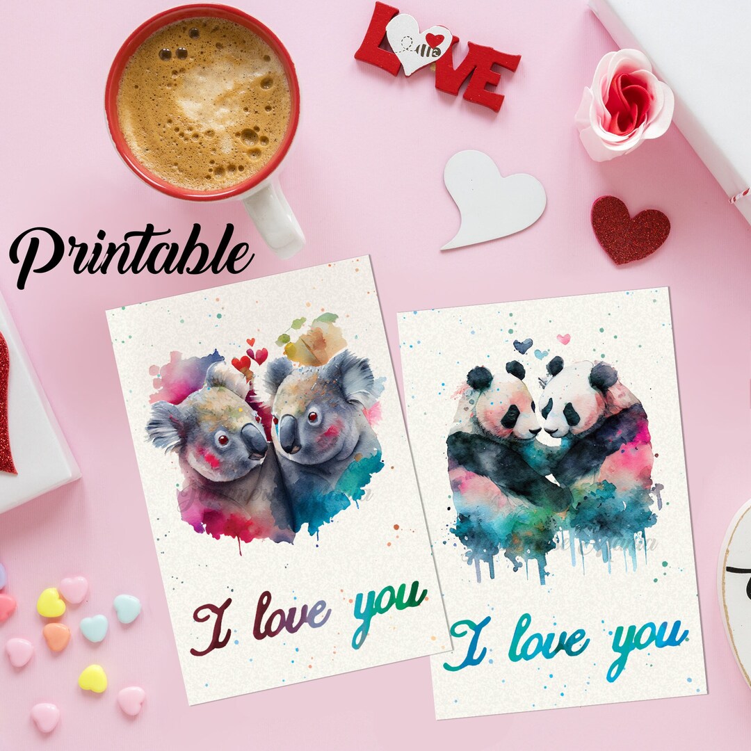 Printable Kawaii Valentine's Day Cards, Cute Panda Valentine's Day ...