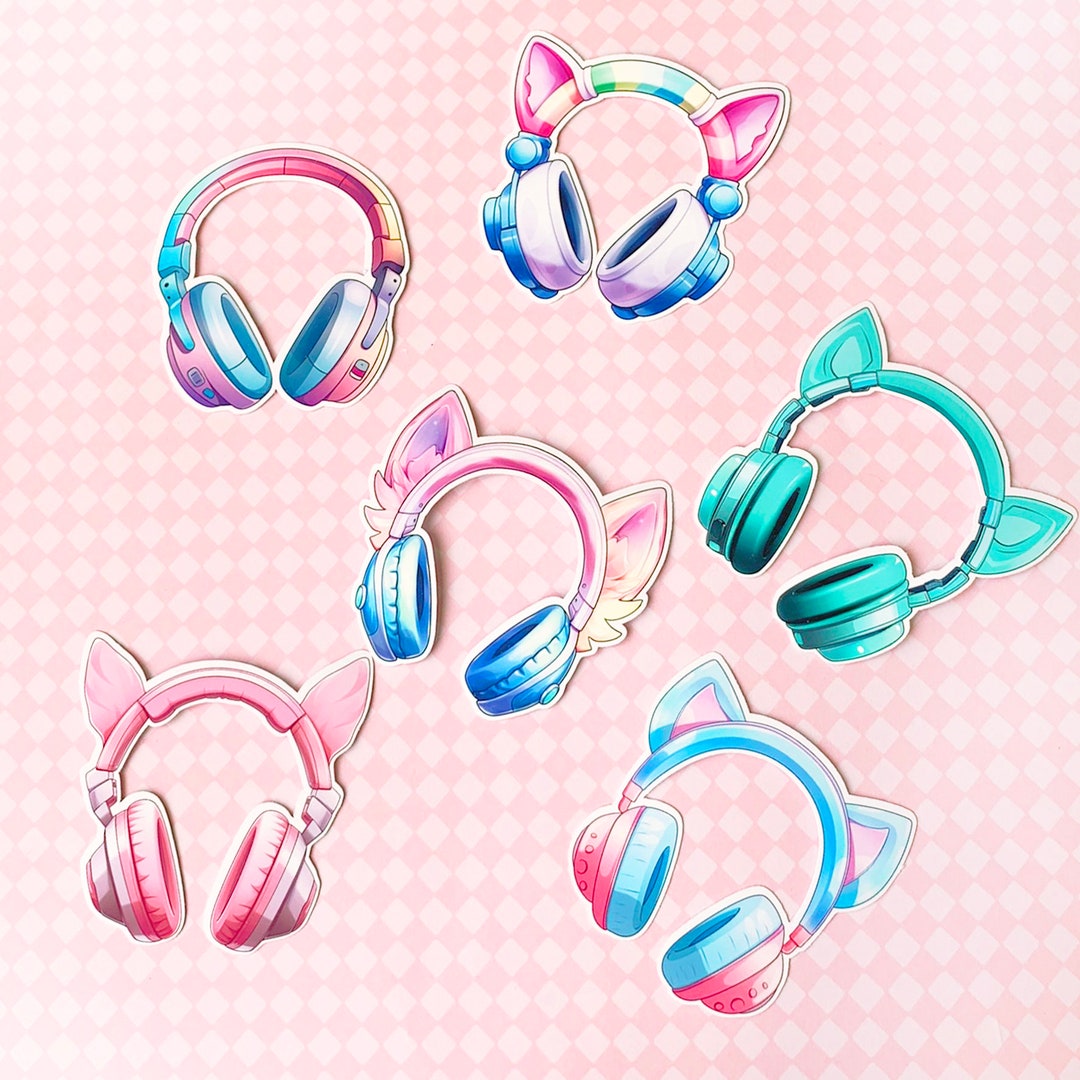 6 Pastel Headphone Stickers - Pastel Gaming Headphone Stickers - Cat ...