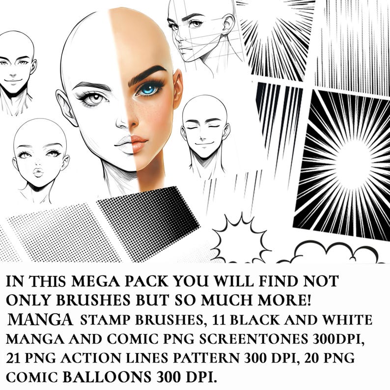 1000 Photoshop Manga Brushes Perfect for Digital Illustrations of Manga ...