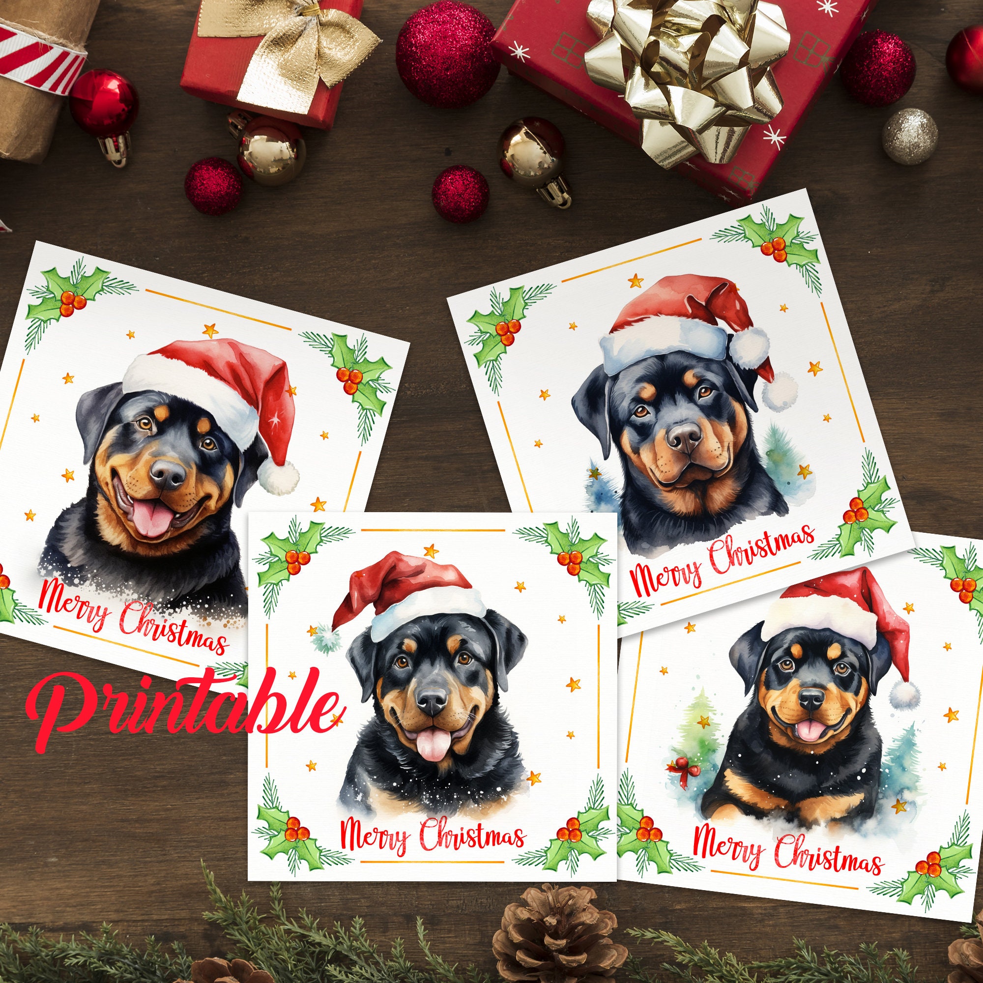 Printable Rottweiler Christmas Cards - Christmas Rottweiler Card Set ...