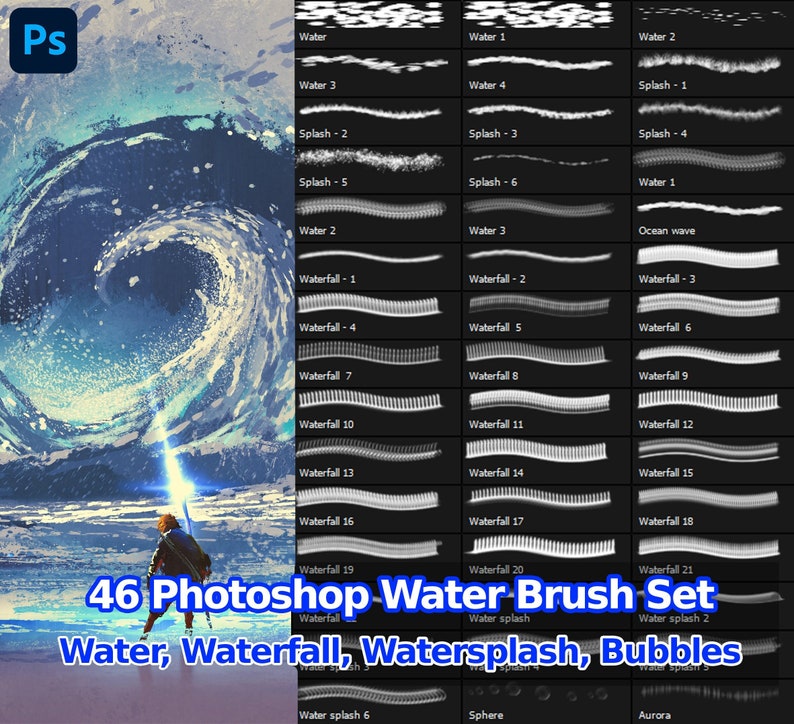 Photoshop Water Brushes. Water Brushpack water Waterfall - Etsy