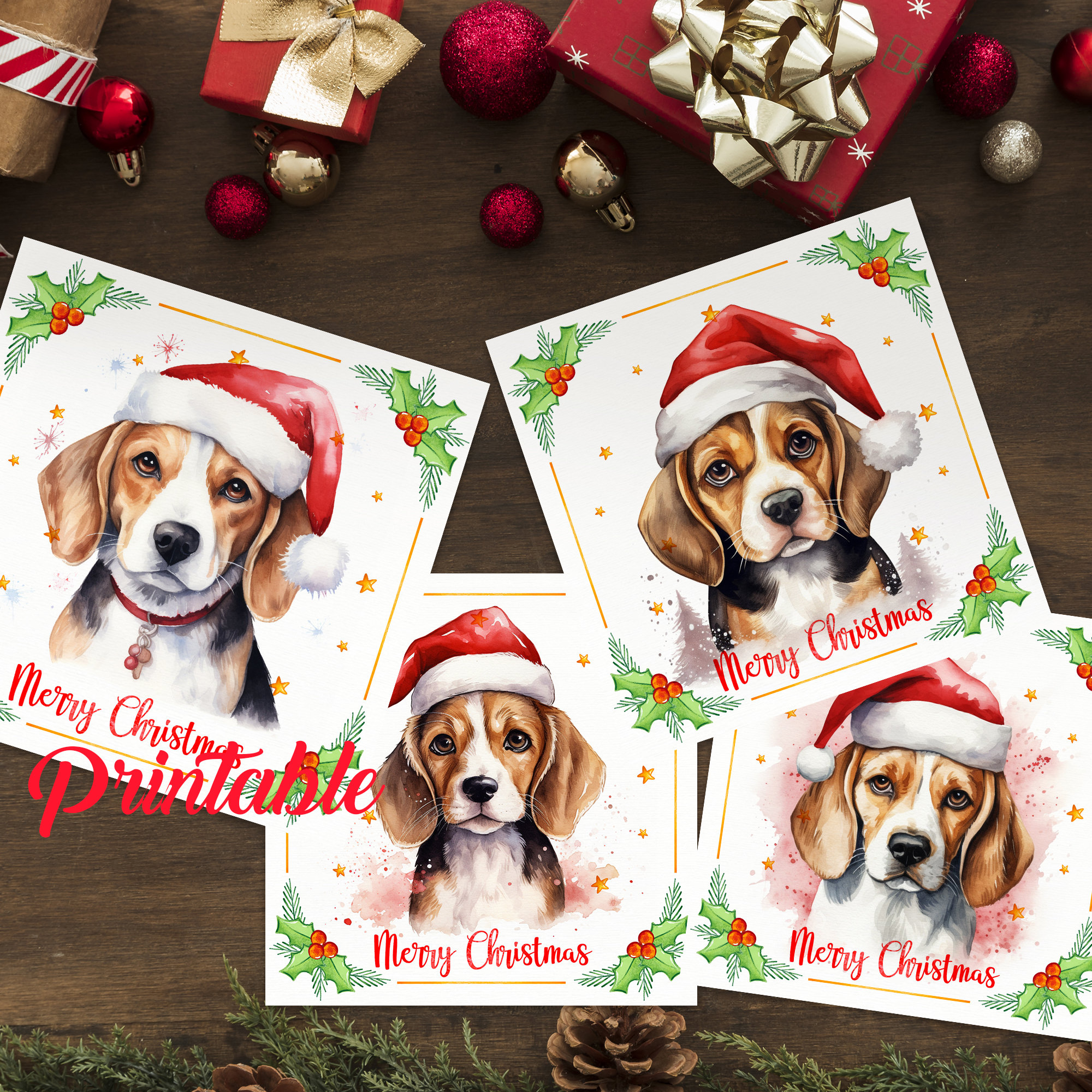 Printable Christmas Beagle Cards Christmas Beagle Card Set - Etsy