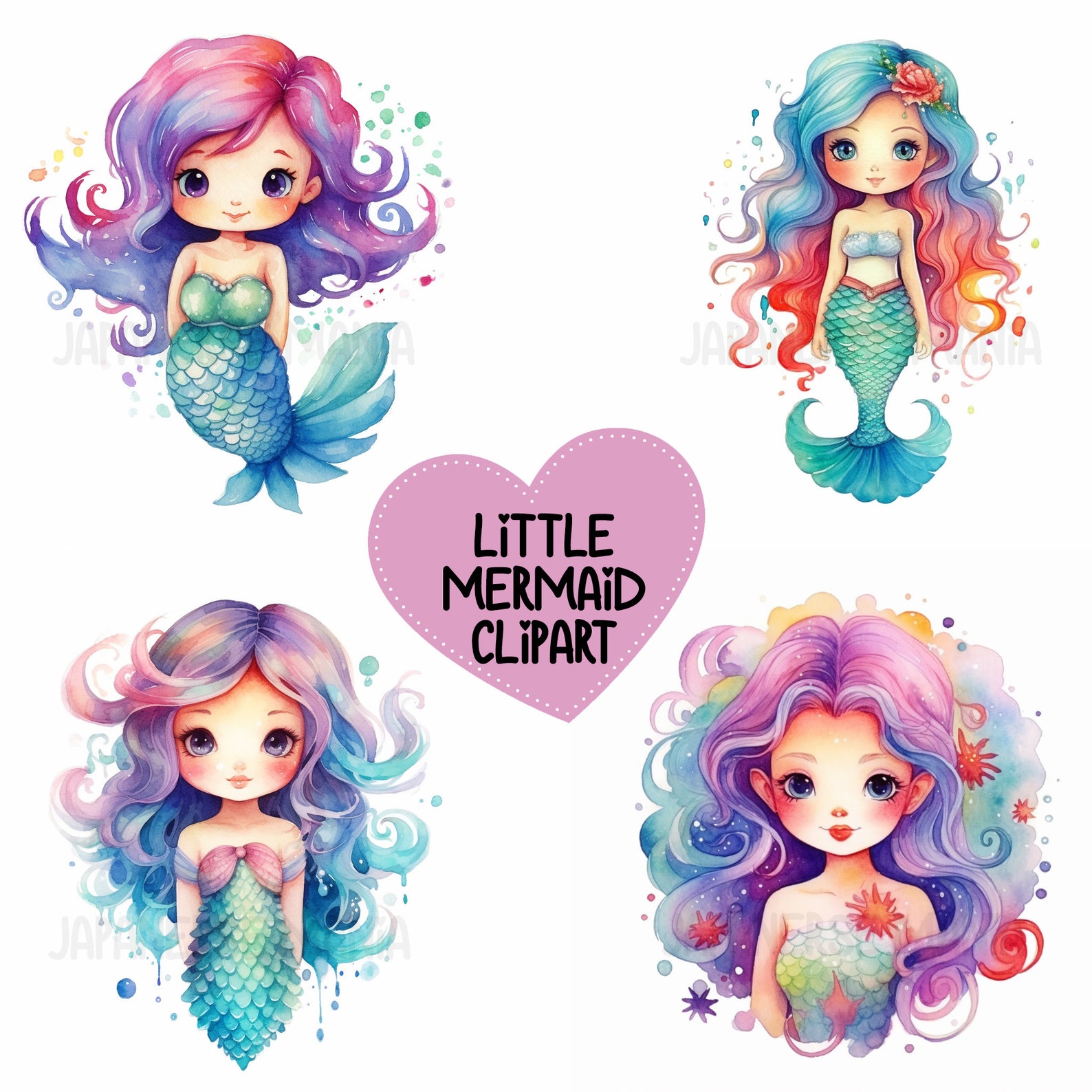 Adorable Little Mermaids Clipart Cute Mermaids Pack Clipart Baby ...