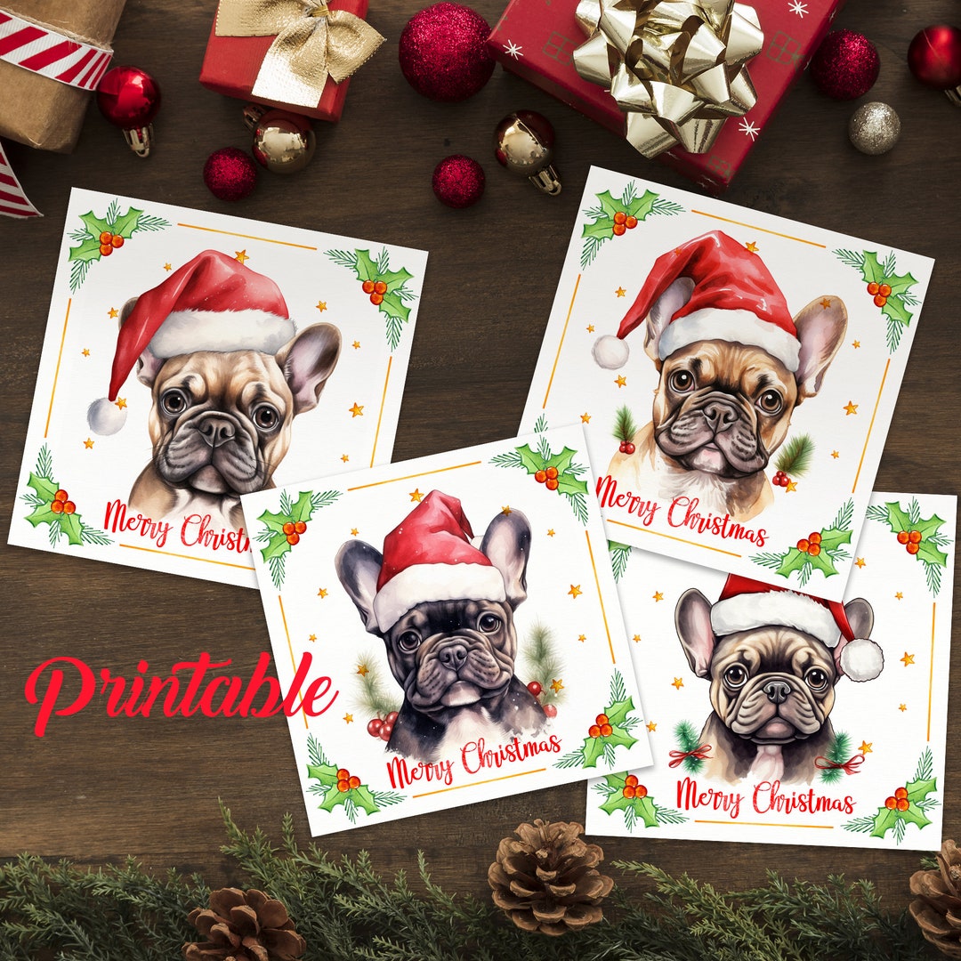 Printable Frenchie Dog Christmas Cards - Christmas French Bulldog Cards ...