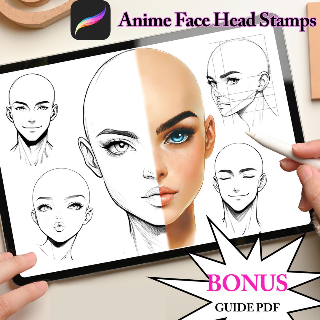 Procreate Manga Face Head Stamps - Procreate Male Head Stamps ...