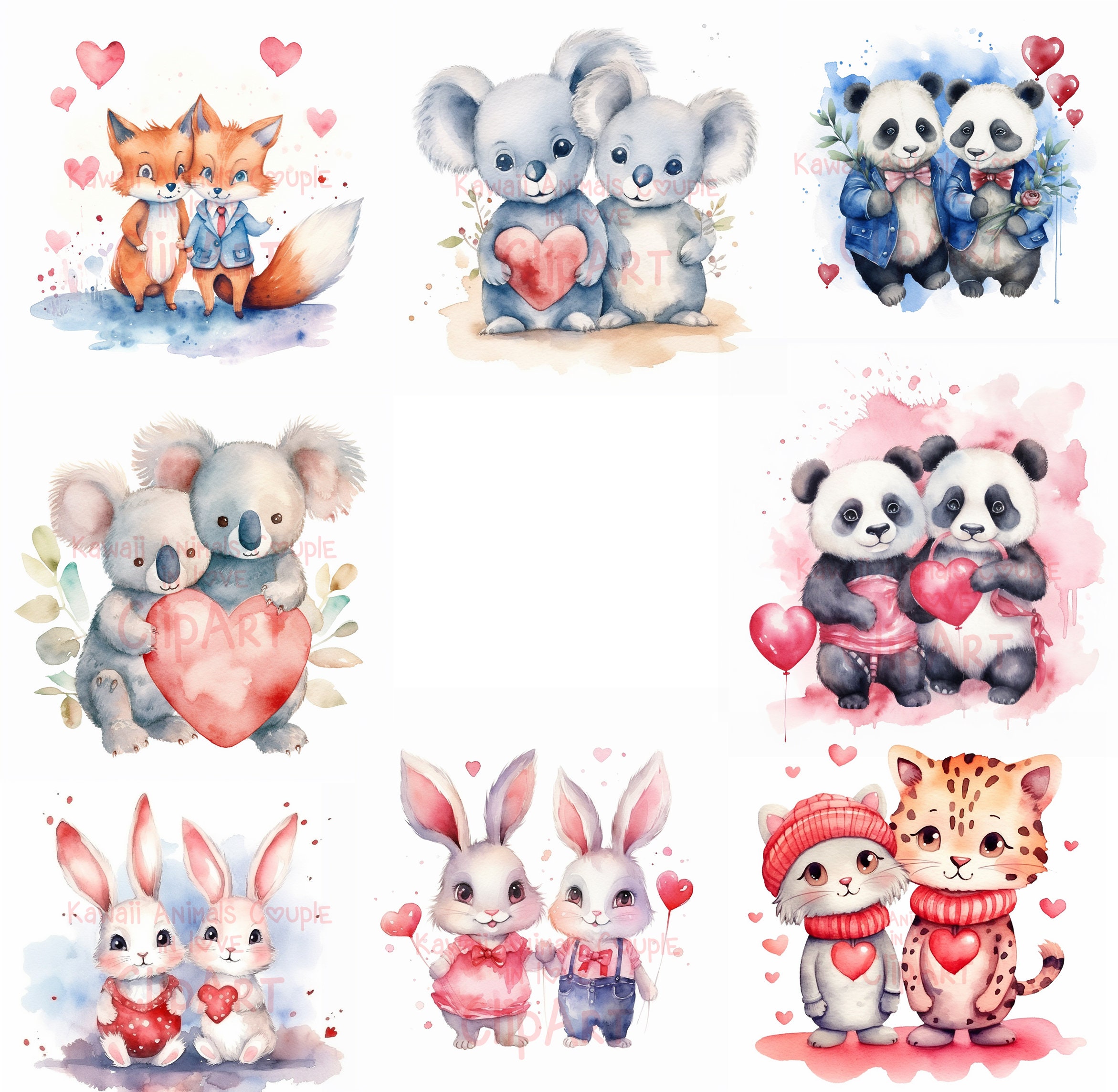 Kawaii Baby Animals Couple in Love Clipart Cute Baby Animals - Etsy