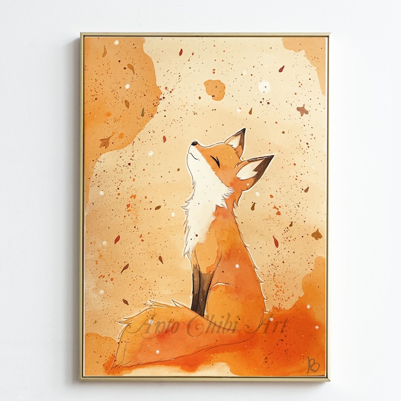 Watercolor Fox Art, Fox Painting, Fall Fox Wall Art, Fox in Autumn ...