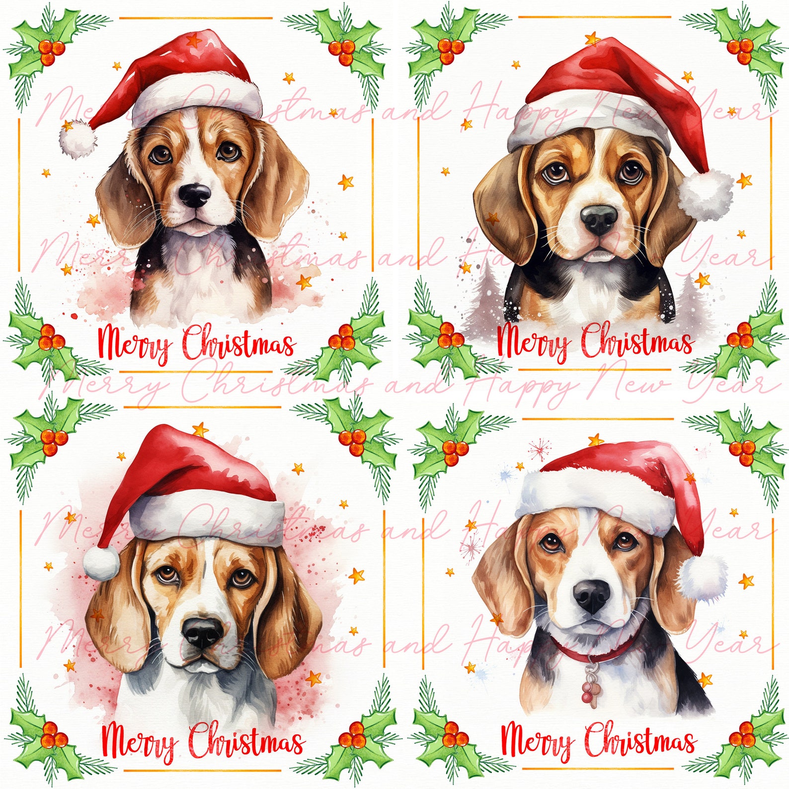 Printable Christmas Beagle Cards Christmas Beagle Card Set - Etsy
