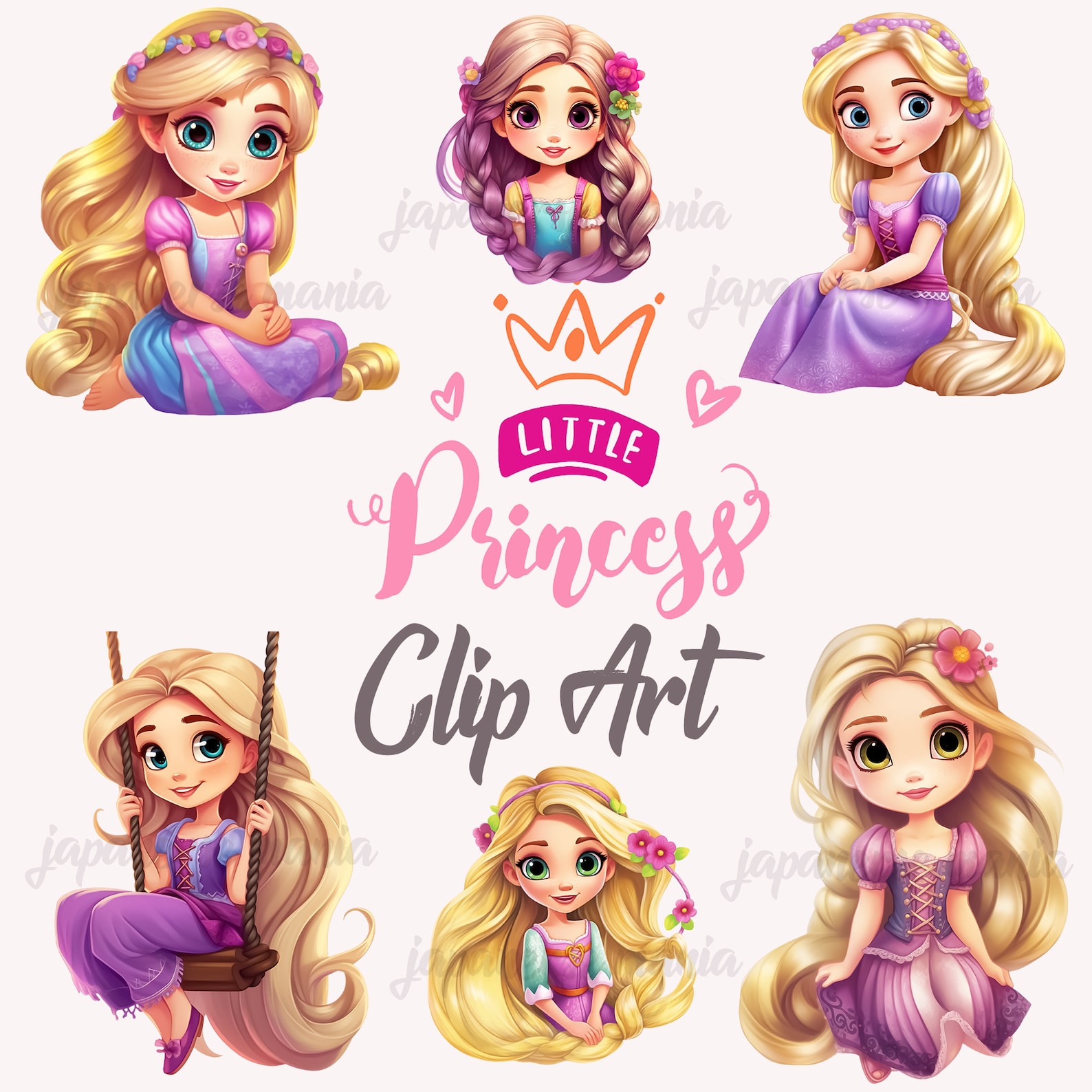 Little Princess Clipart, Watercolor Princess Clipart, Baby Princess PNG ...