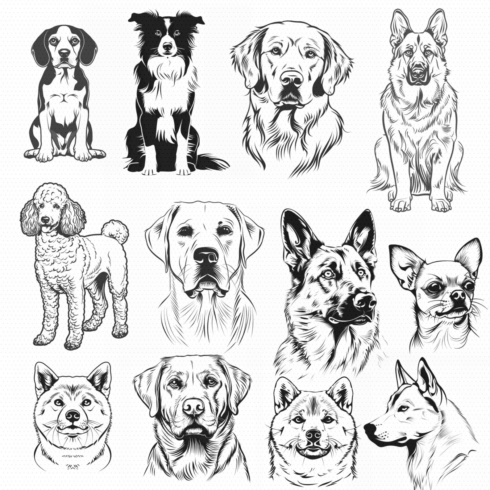 Dog Stamps Bundle: 100 Dog Lineart Png + 25 Photoshop Fur Brushes - Etsy