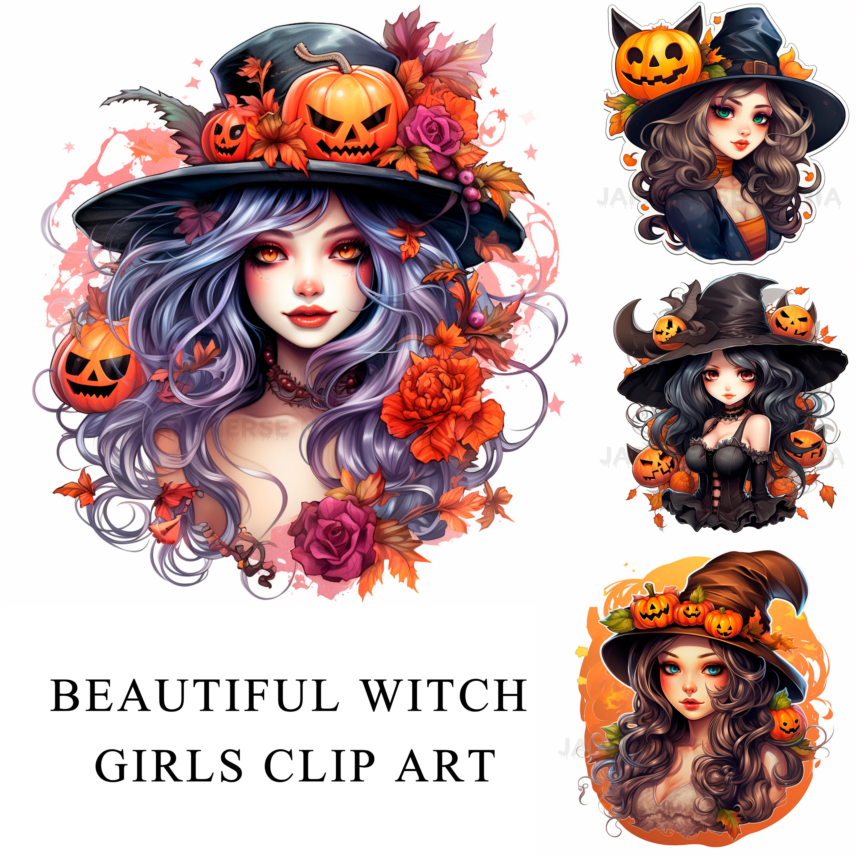 Beautiful Witch Girl Clipart Gothic Witches Clip Art Witch - Etsy