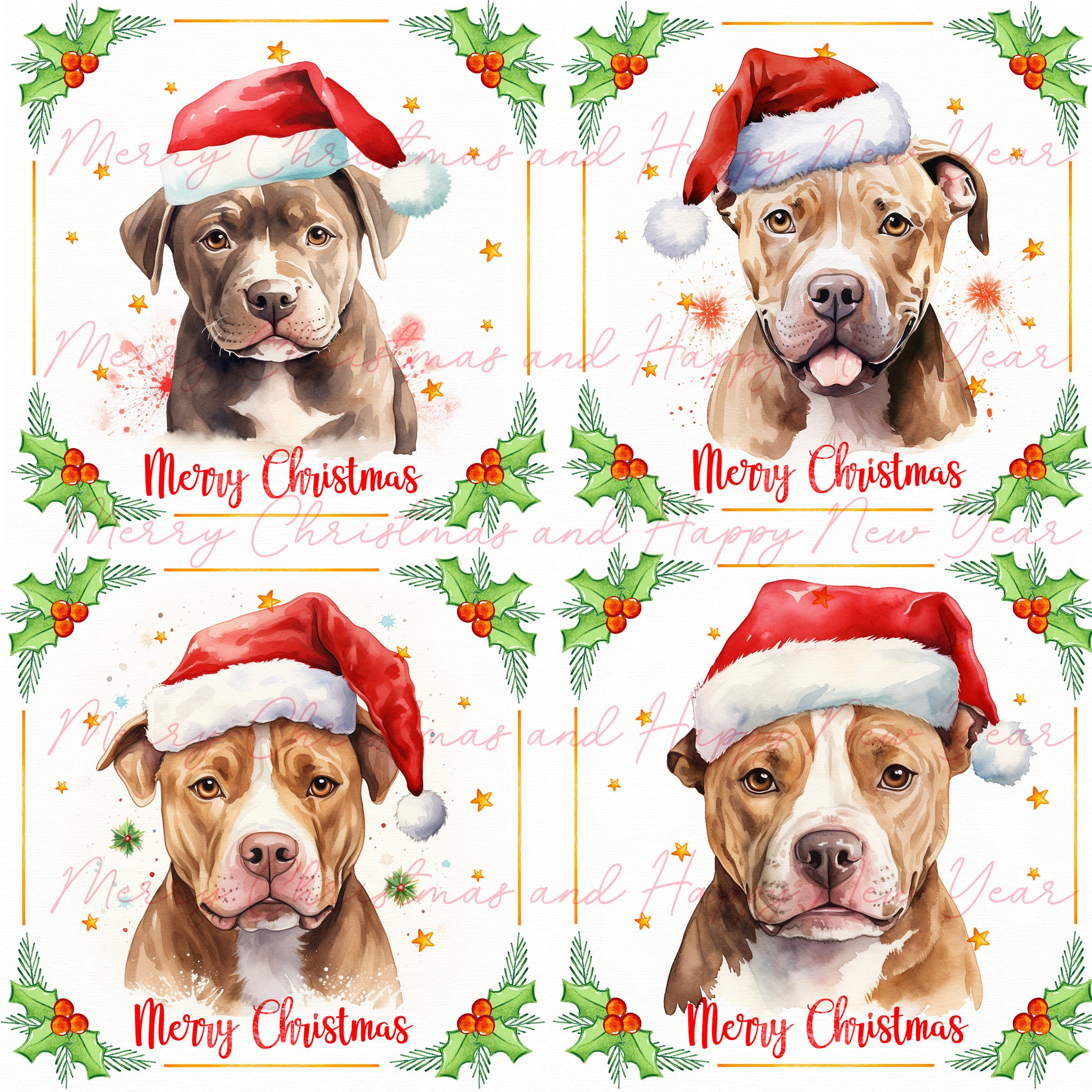 Printable Pit Bull Christmas Cards Christmas Pit Bull Cards - Etsy