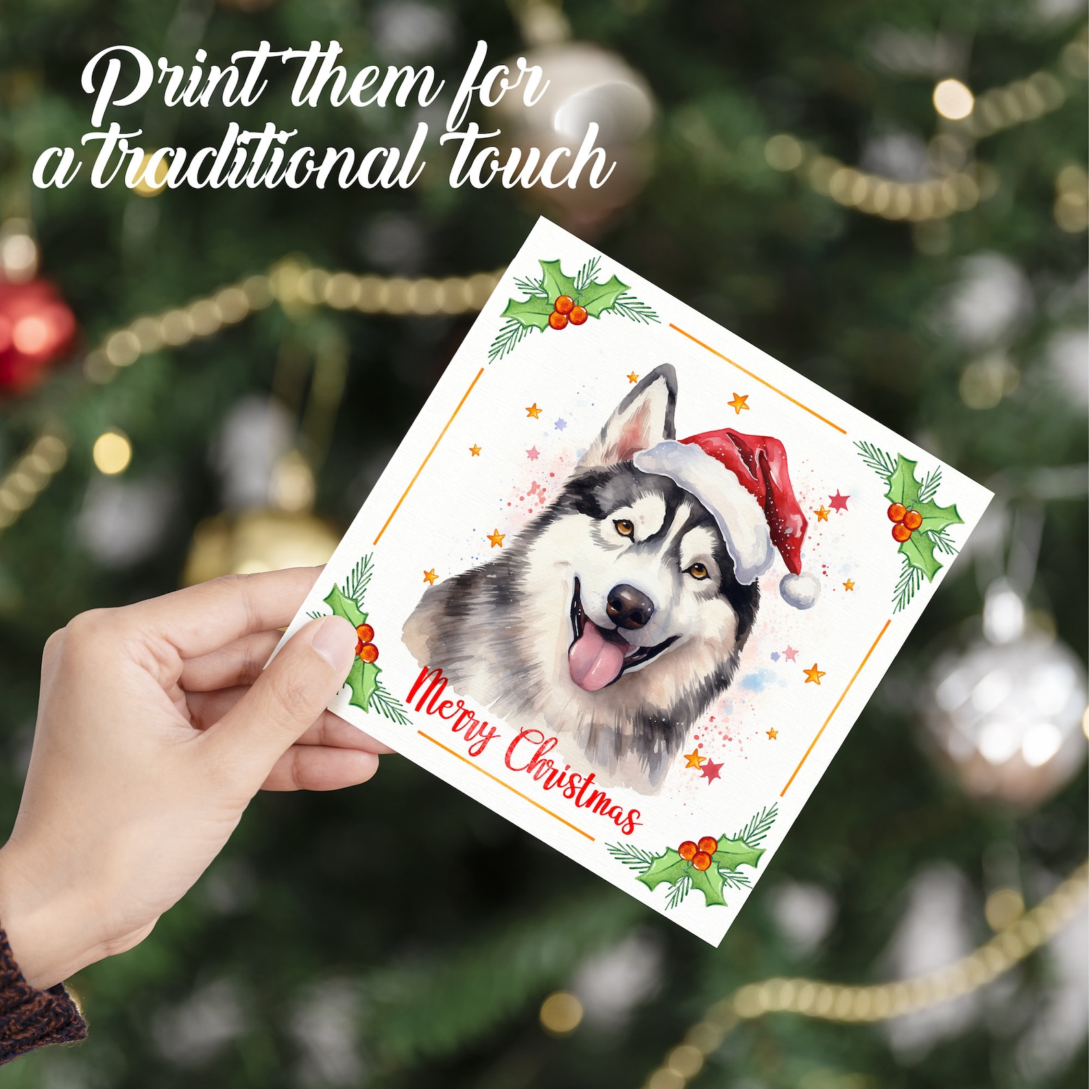 Printable Christmas Siberian Husky Cards - Christmas Siberian Husky ...