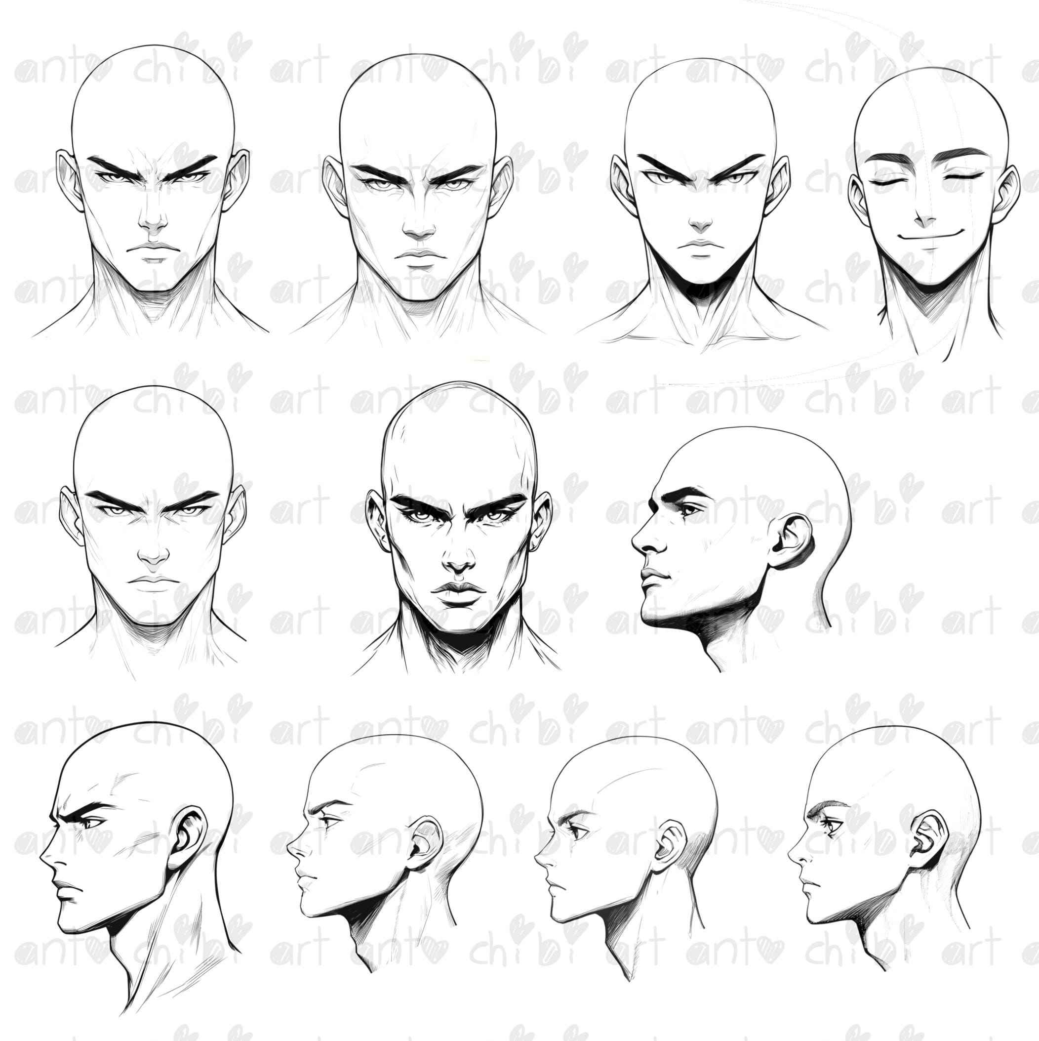 Manga Head Stamp Brushes + How to Draw Manga Heads Pdf + 15 Digital ...
