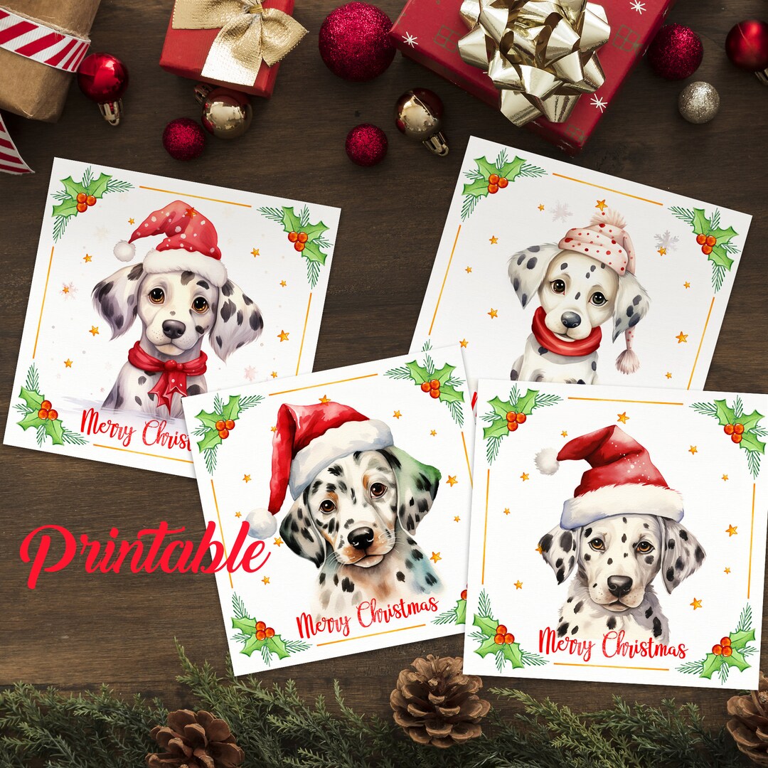Printable Dalmatian Dog Christmas Cards - Christmas Dalmatian Cards Set ...