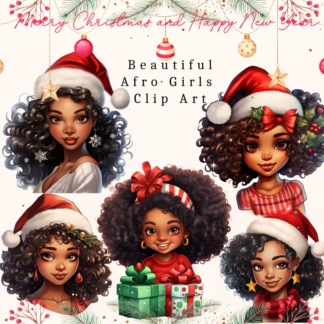 Christmas Afro Girls Clipart Christmas Afro Woman Clipart - Etsy
