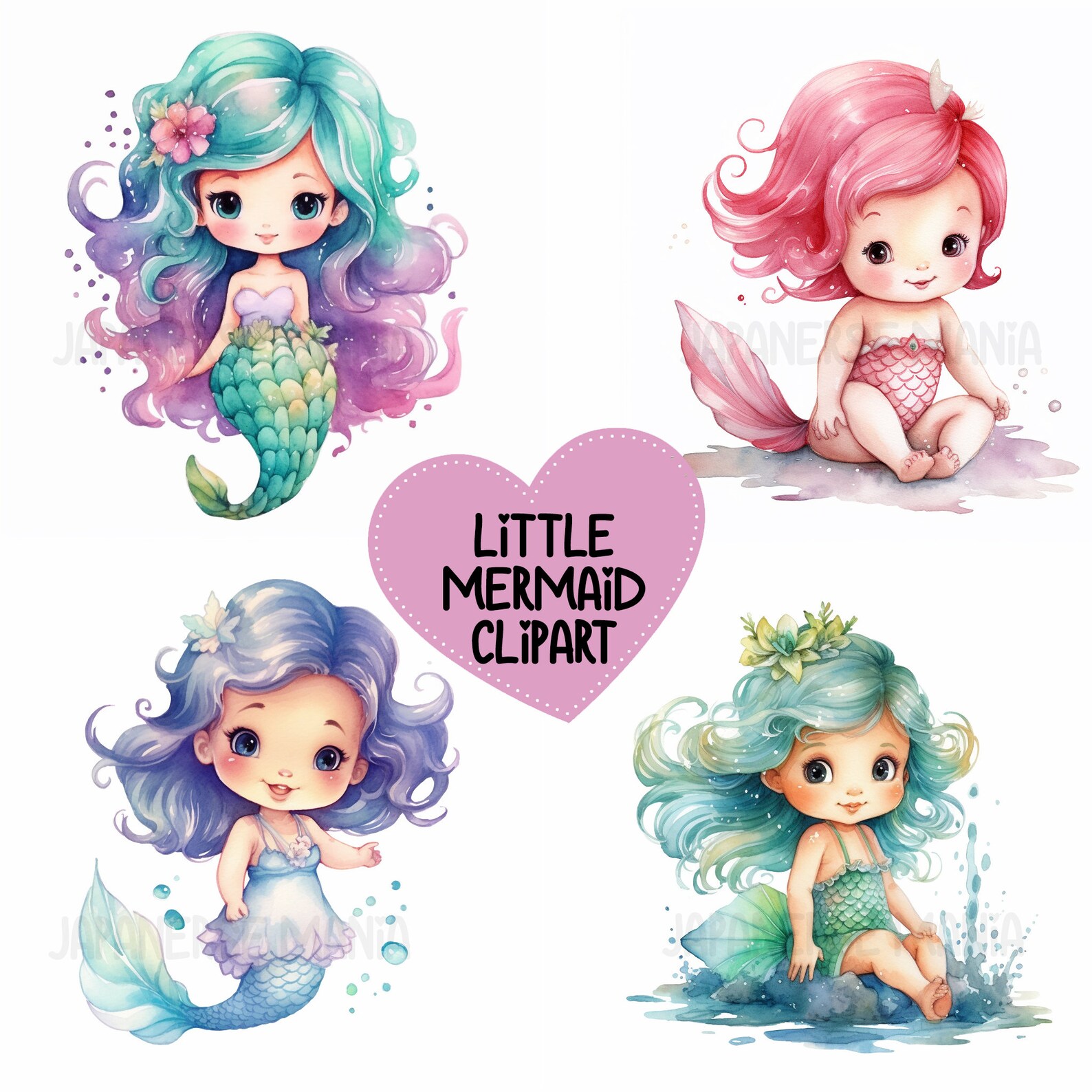 Adorable Little Mermaids Clipart Cute Mermaids Pack Clipart Baby ...