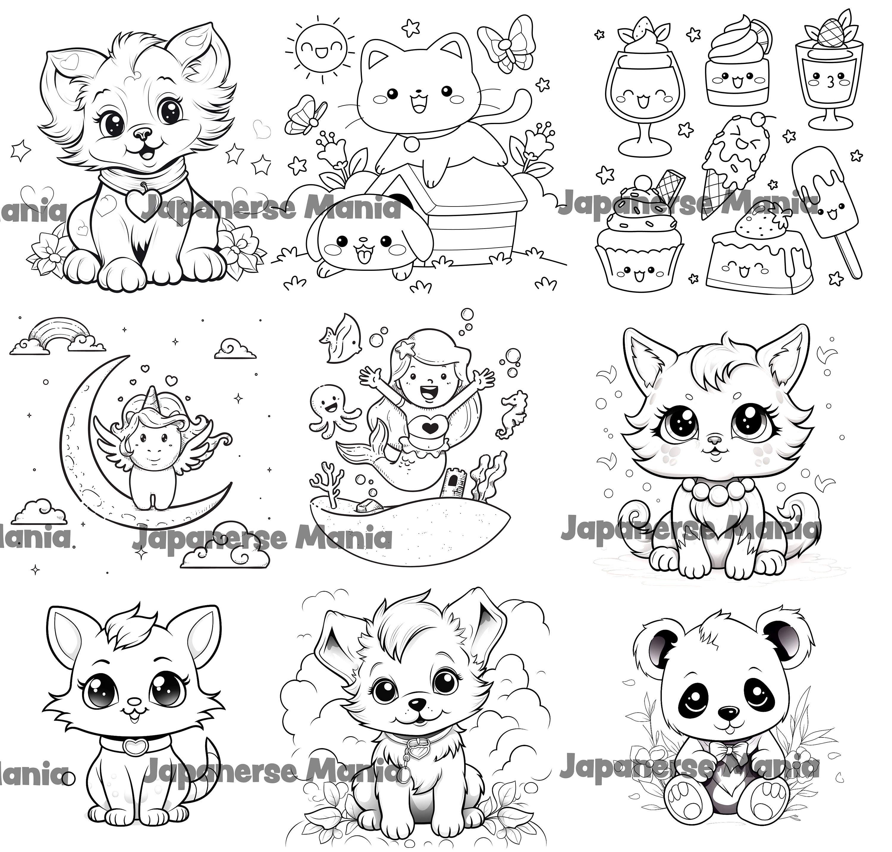 50 Kawaii Coloring Pages Cute Coloring Pages for Kids and - Etsy