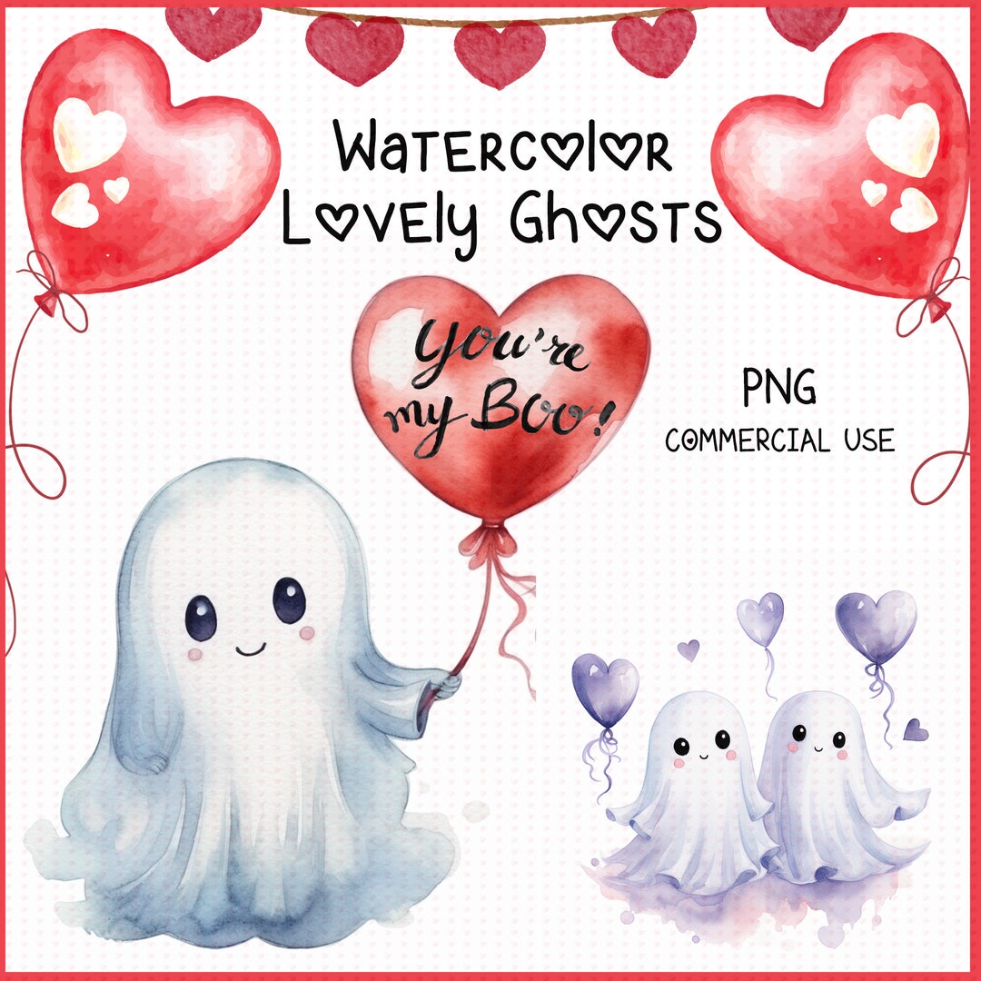 Be My Boo Png Valentines Ghost Png Ghost With Heart PNG Watercolor ...