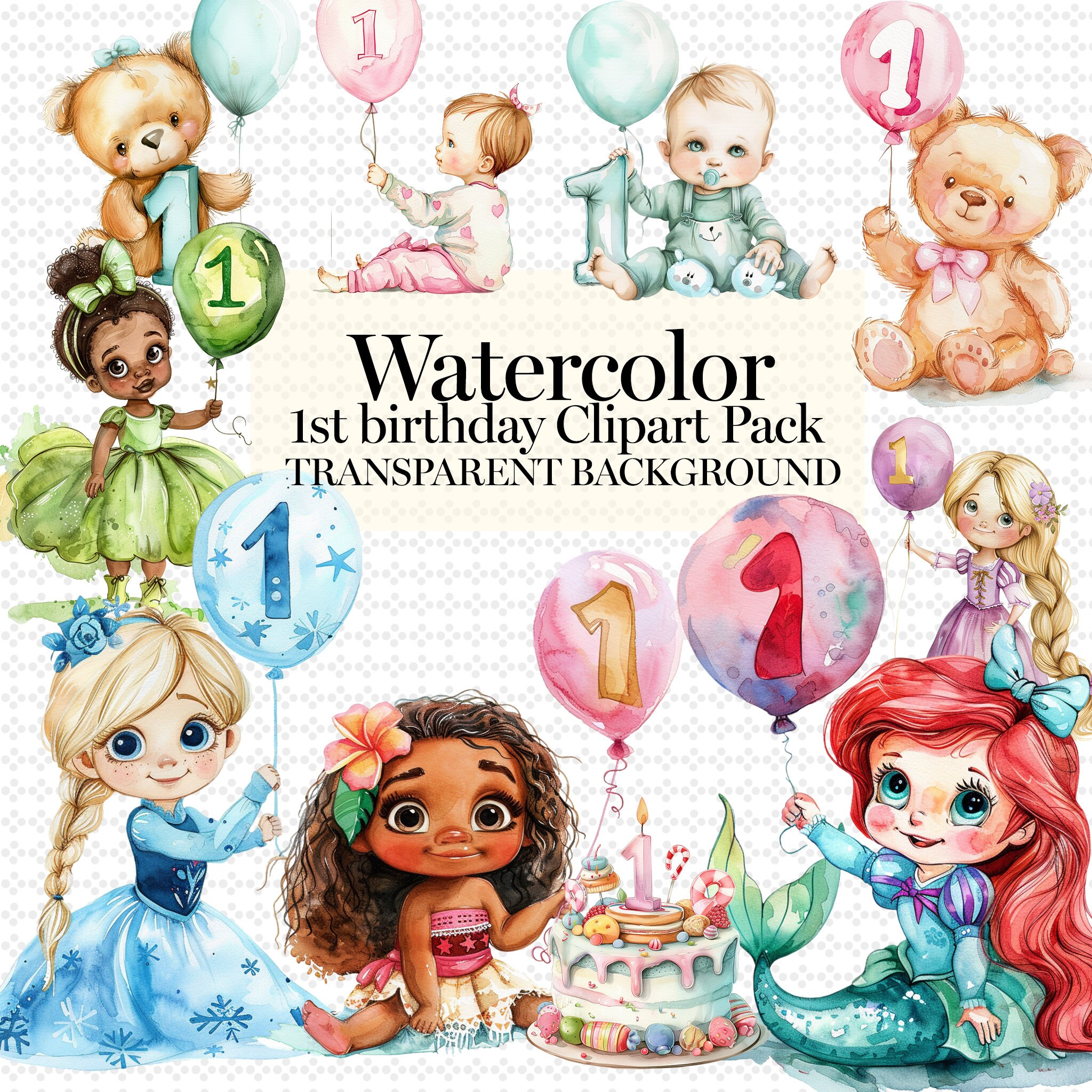 1st Birthday Clipart Pack Little Princess Clipart Bundle, Cute Princess ...