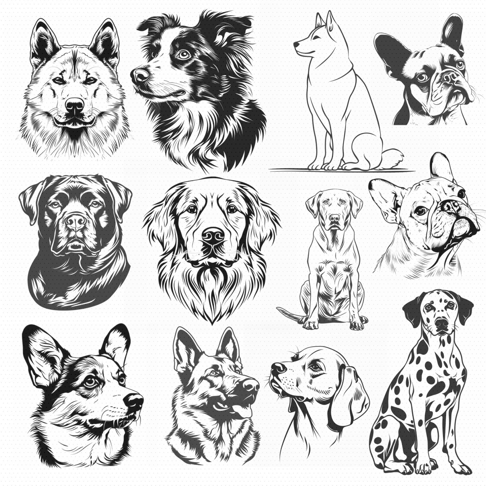 Dog Stamps Bundle: 100 Dog Lineart Png + 25 Photoshop Fur Brushes - Etsy