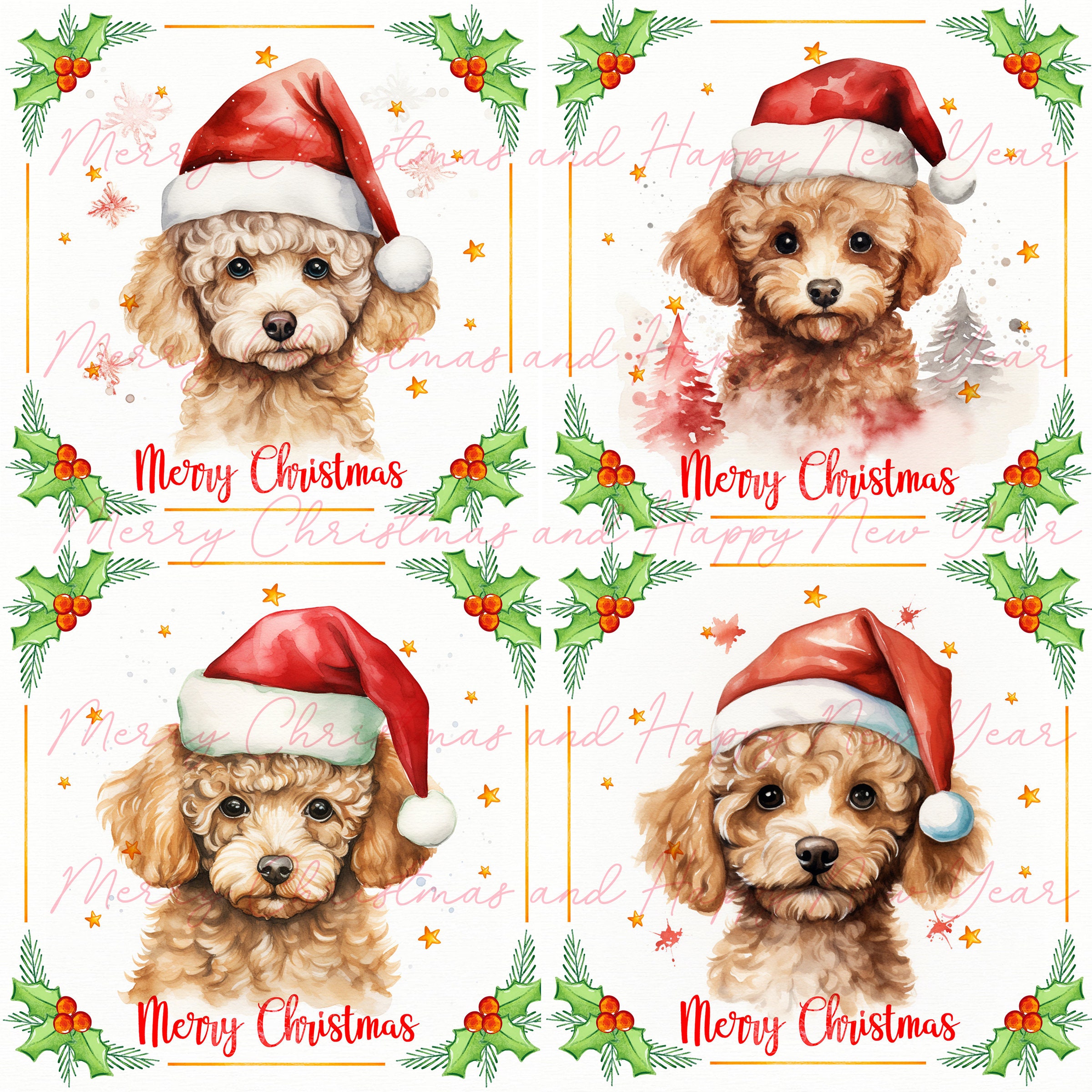 Printable Poodle Dog Christmas Cards Christmas Card Set - Etsy