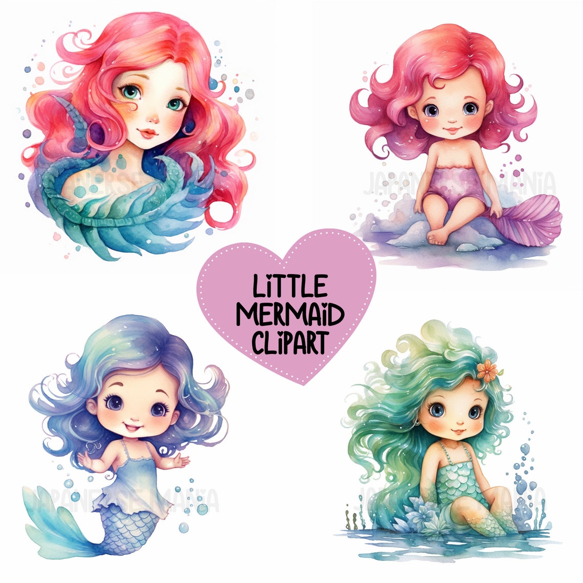 Adorable Little Mermaids Clipart Cute Mermaids Pack Clipart Baby ...
