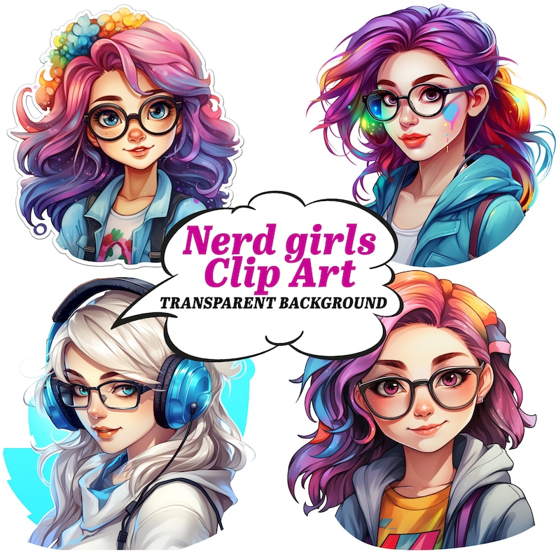 Colorful Nerd Girls PNG Clipart, Girl Wearing Glasses PNG, Nerd Gamer ...