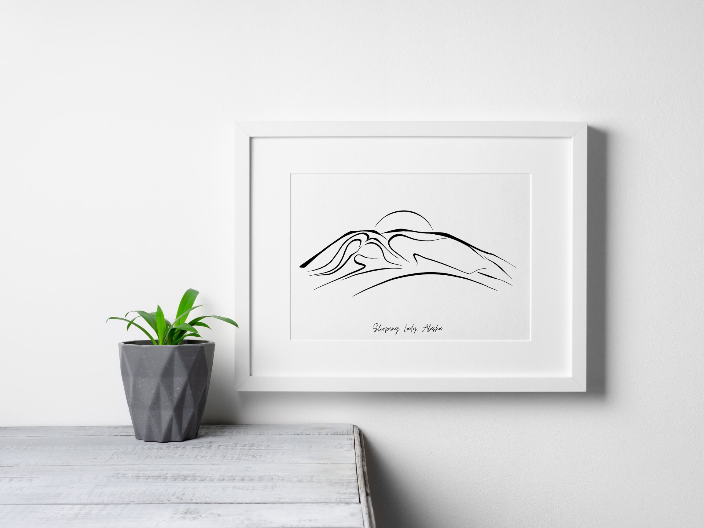 Sleeping Lady | Alaska | Mount Susitna | Hand Drawn Line Art | Digital ...
