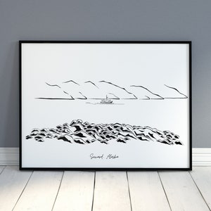 Seward | Alaska | Hand Drawn Line Art | Digital Download - Etsy