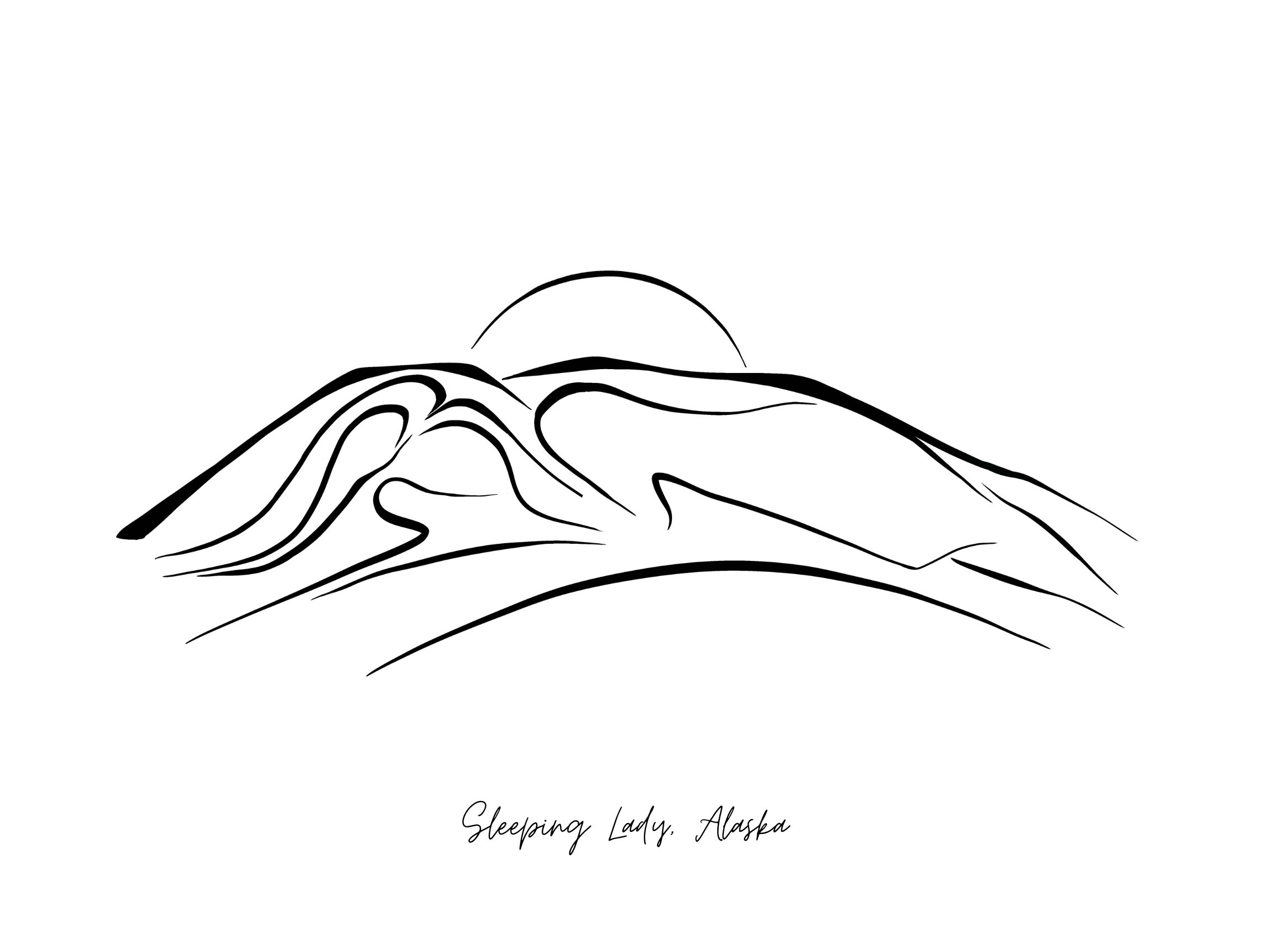 Sleeping Lady | Alaska | Mount Susitna | Hand Drawn Line Art | Digital ...