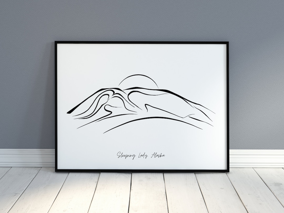 Sleeping Lady | Alaska | Mount Susitna | Hand Drawn Line Art | Digital ...