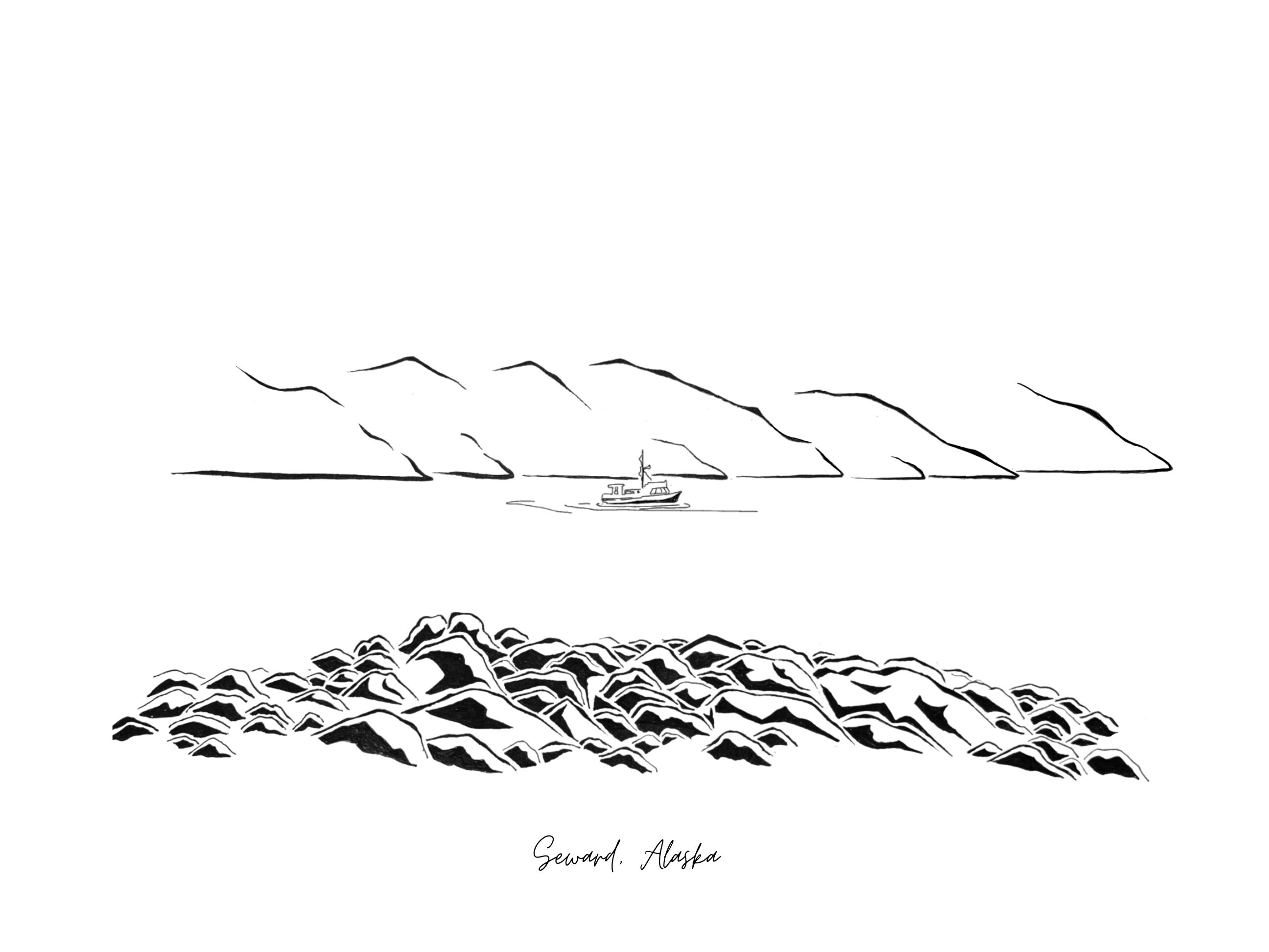 Seward | Alaska | Hand Drawn Line Art | Digital Download - Etsy