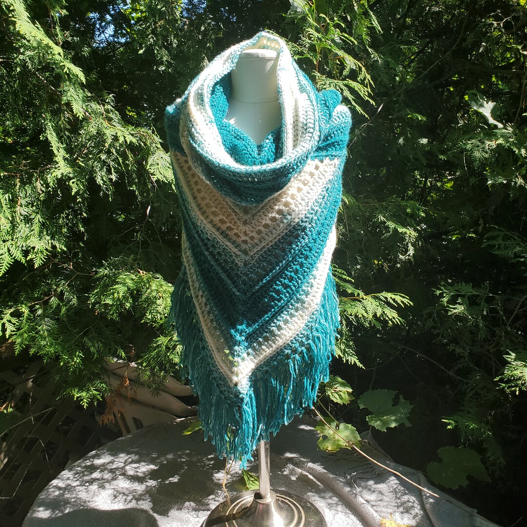Teal and Beige Aqua Wild Oleander Hooded Scarf in Scarfie - Etsy