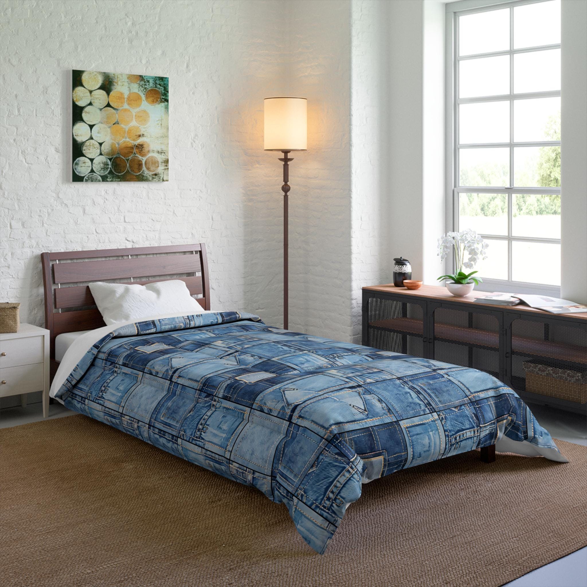 Denim Patchwork Comforter, Quilt, Bedspread, Bedding Set, Bedroom Decor ...