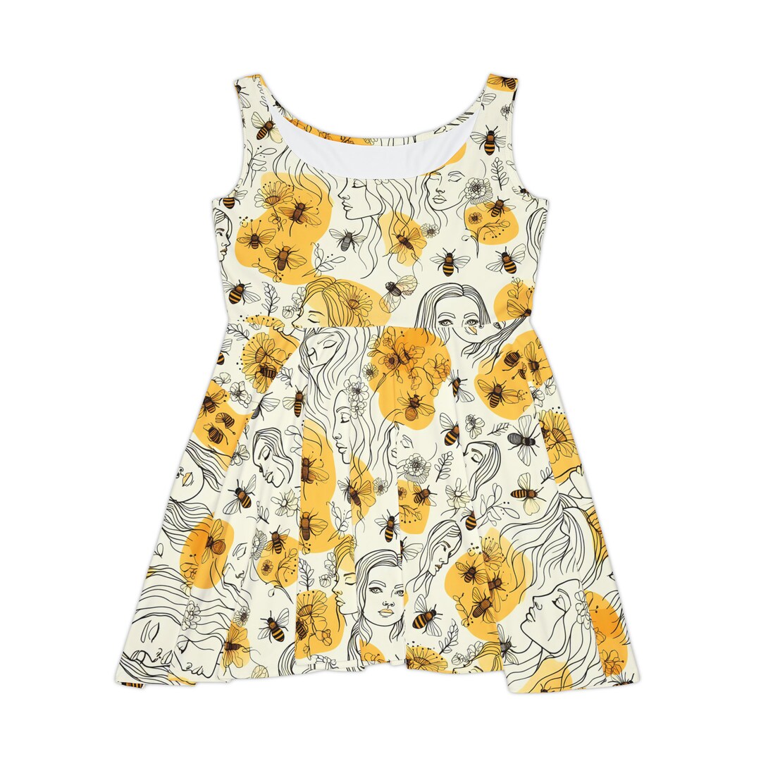 Trace Art Womens Faces With Bees ,yellow Color ,design ,minimalist ...