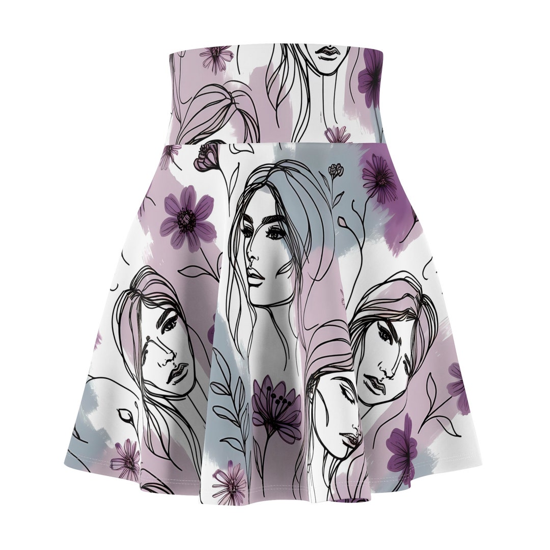 Trace Art Womens Faces With Flowers,purple Color,design Style ...