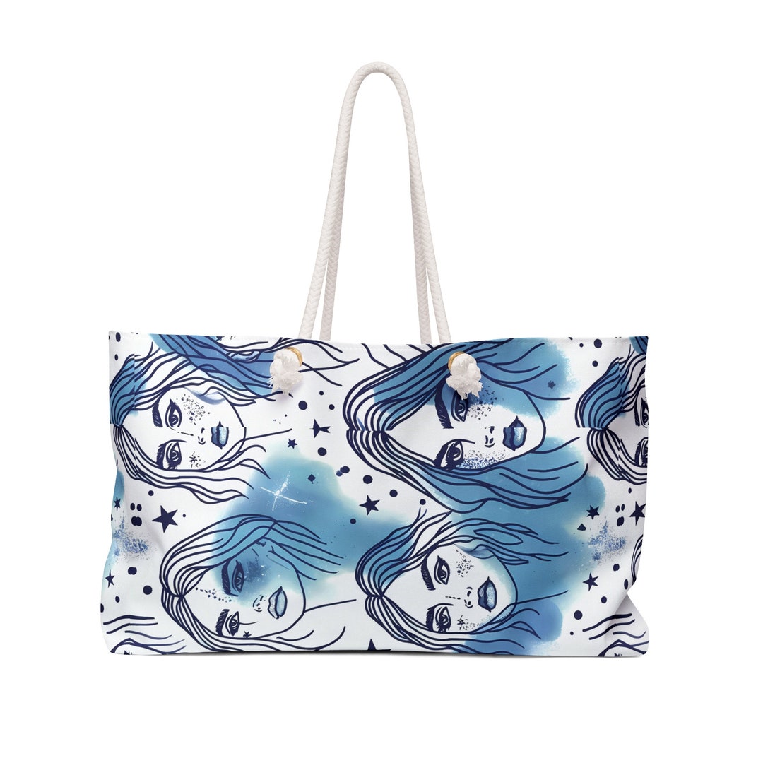 Trace Art Womens Faces With Stars, Blue Color, Design, Minimalist Style ...