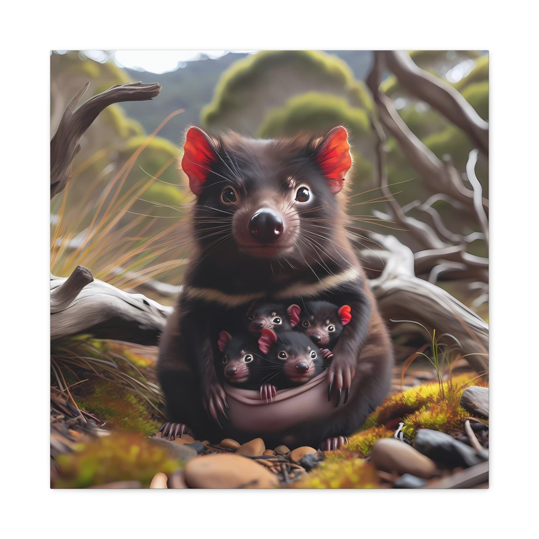 The Tasmanian Devil, With Its Young in Its Ventral Pouch. Wall Art ...