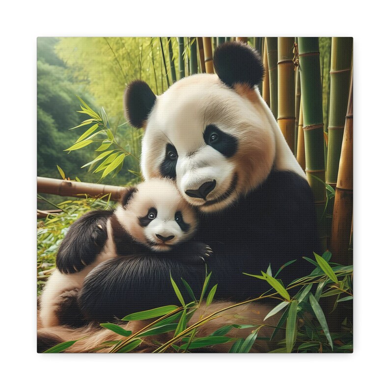 Mama Panda and Her Little Ones in Her Arms.touching Scene in a Bamboo ...