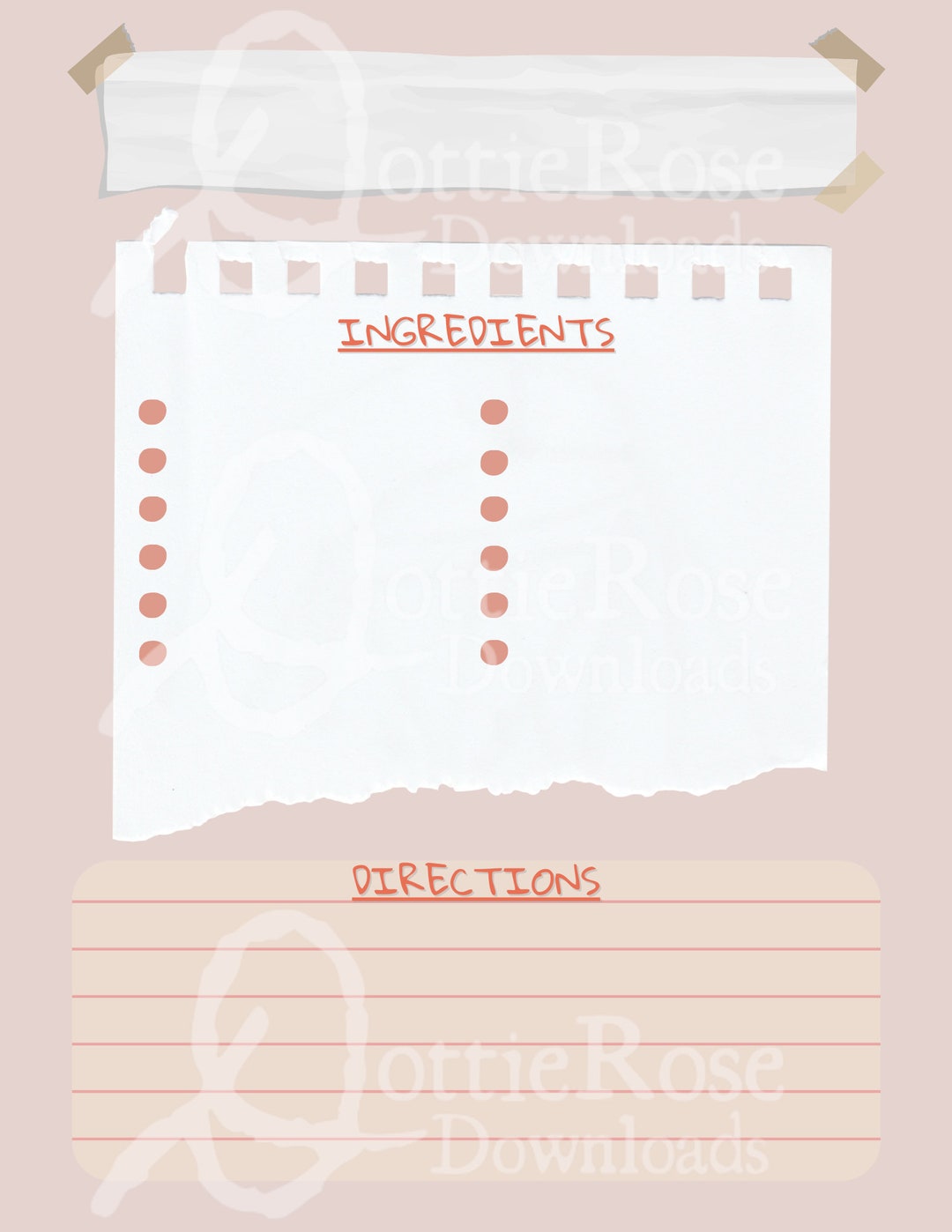 Recipe Cards Recipe Page PNG Quirky Modern Digital File Digital ...