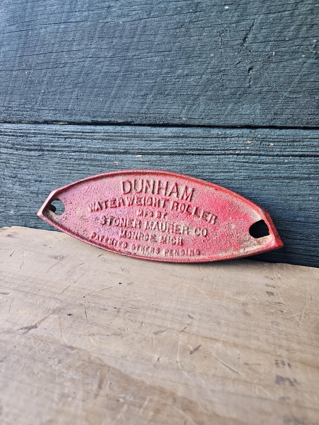 Antique Dunham Water Weight Roller Name Plate, Rustic Red Patina - Etsy
