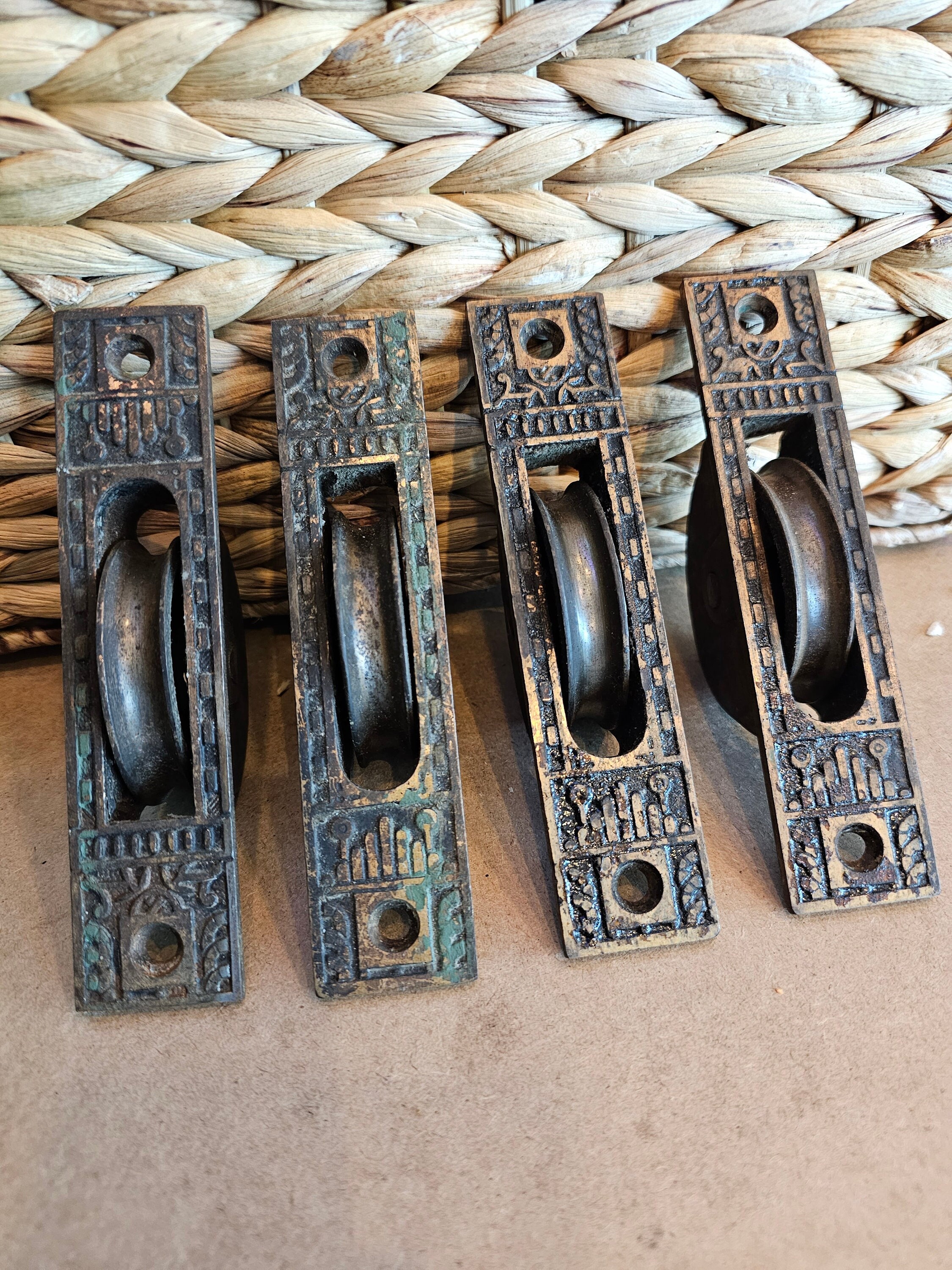 Set of 4 Eastlake Antique Victorian Sash Window Pulleys Architectural ...